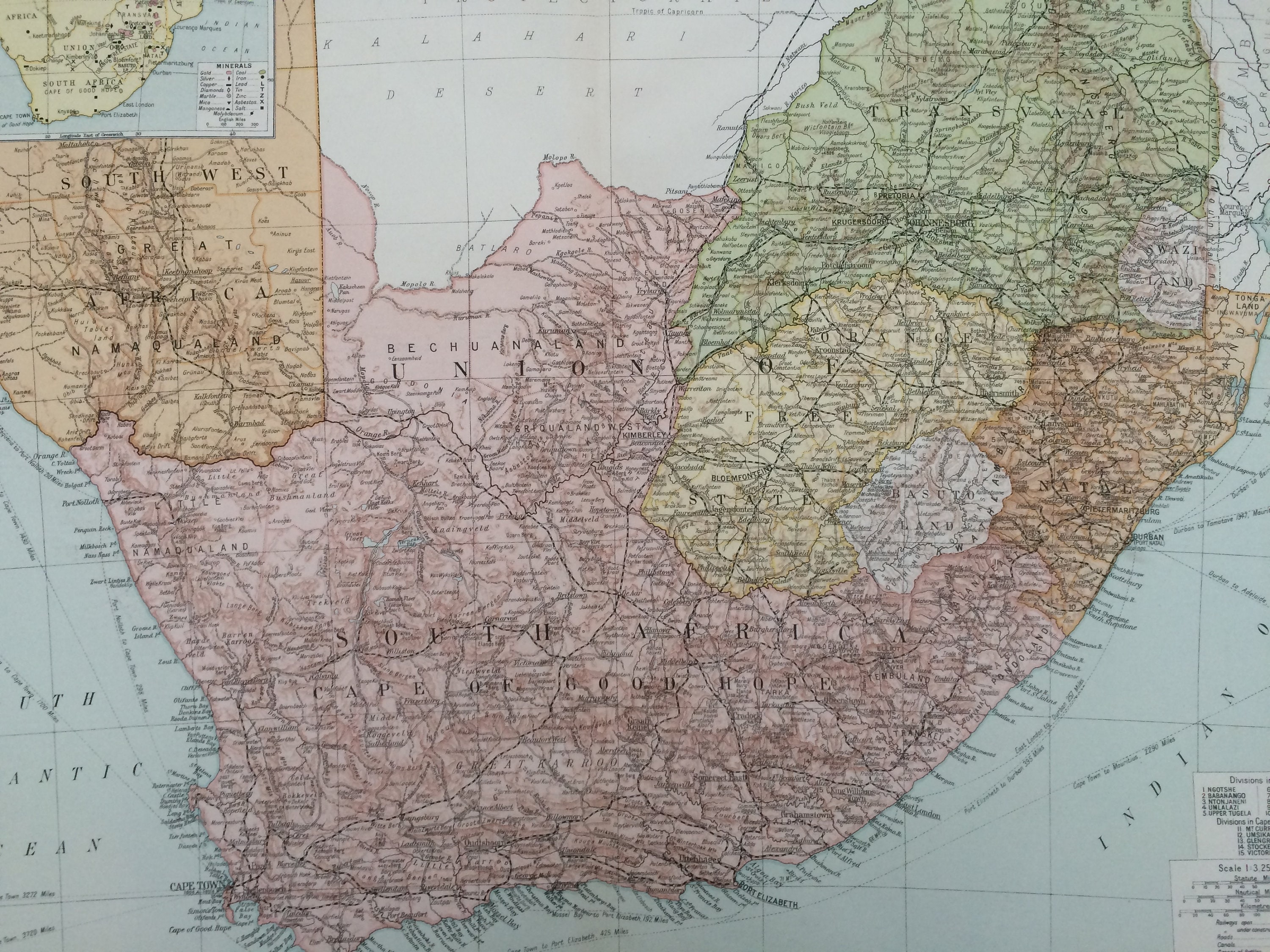 1920 Union of South Africa Extra Large Original Antique Map showing ...