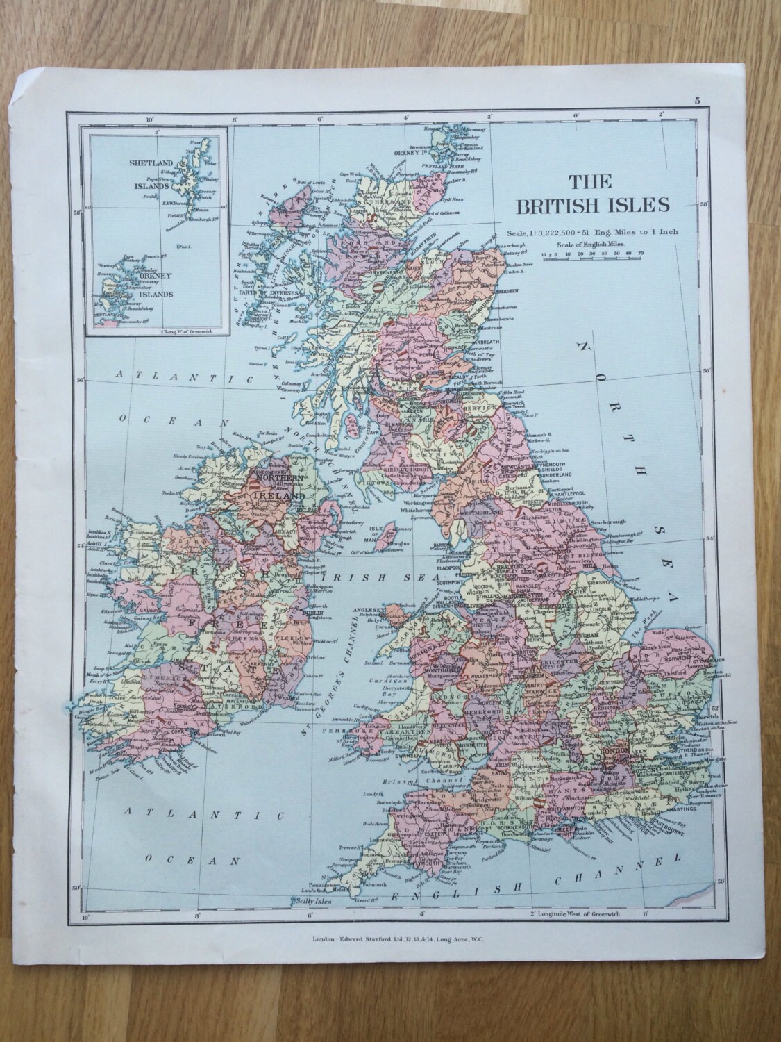 1920 BRITISH ISLES Original Vintage Map, 12 x 14.5 inches, historical ...
