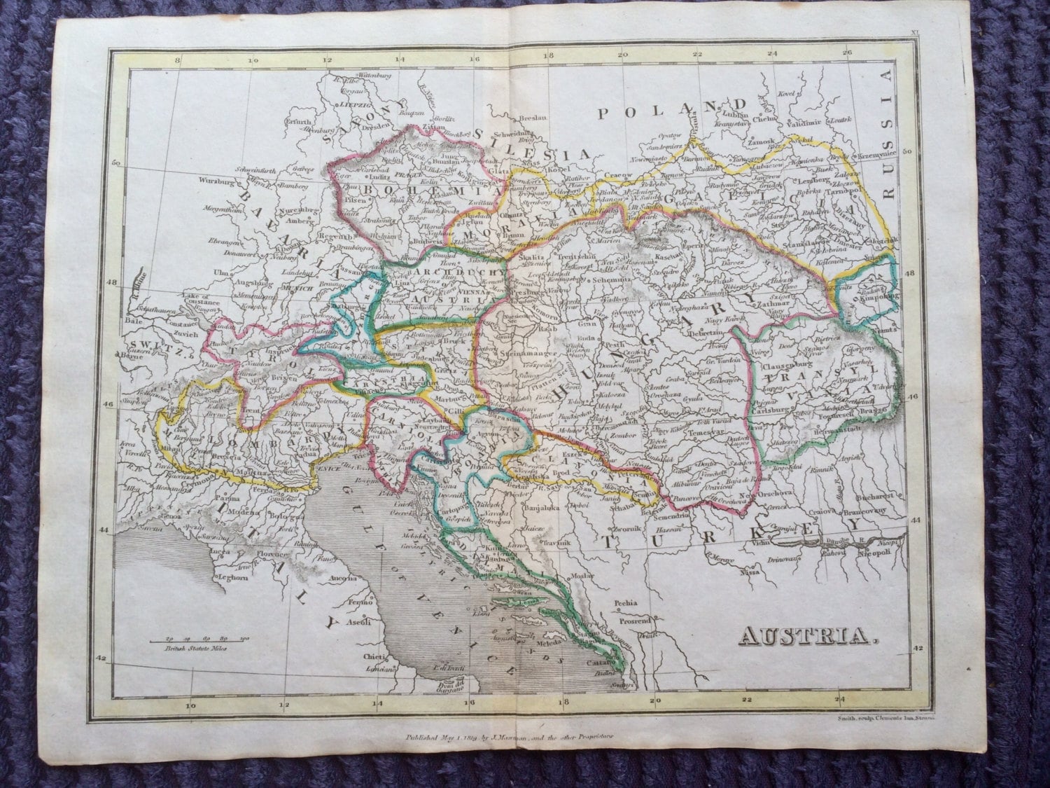 1819 Austria Original Antique Hand-Coloured Engraving - Rare Historical ...