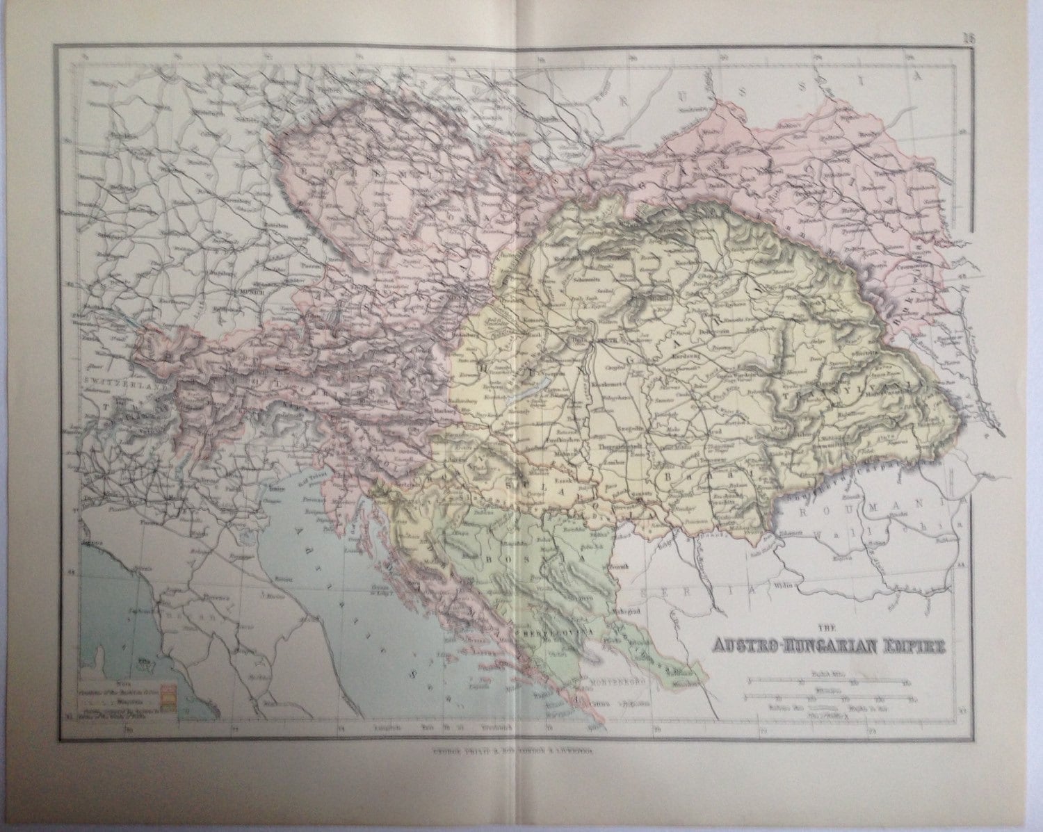 1887 AUSTRO-HUNGARIAN EMPIRE map, antique, original, colour, historical ...