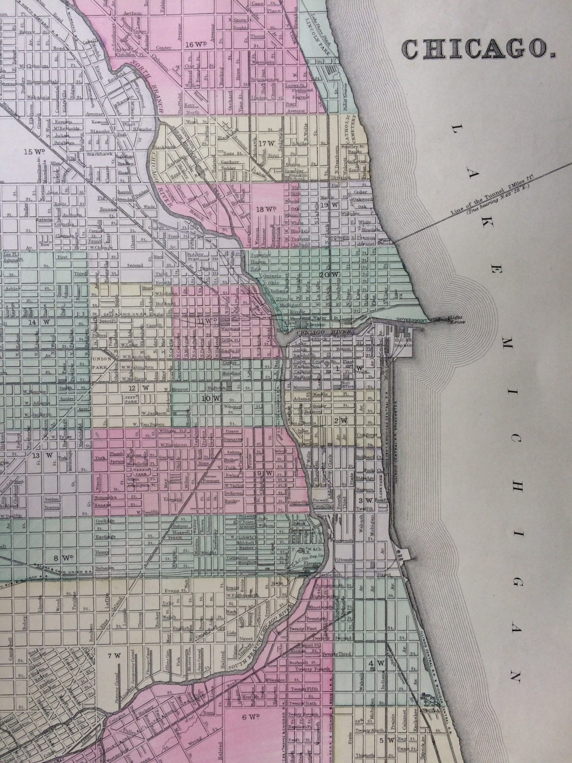 1888 CHICAGO original antique Mitchell Map - City Plan - City Map ...