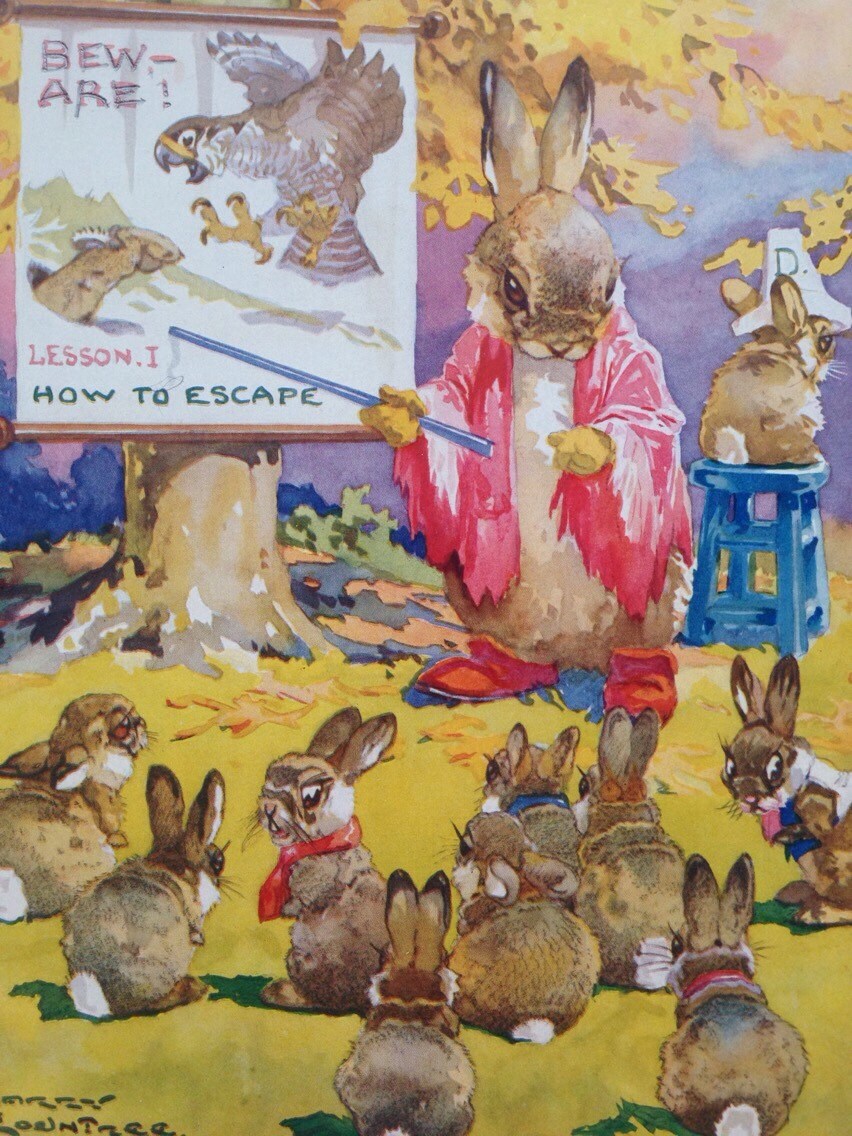 1931 Original Vintage Children's print - Bunny Classroom - mounted ...