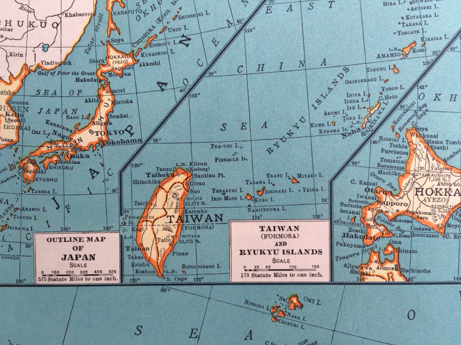 1937 JAPAN Original Vintage Map, 11 x 14 inches, Rand McNally, Home ...
