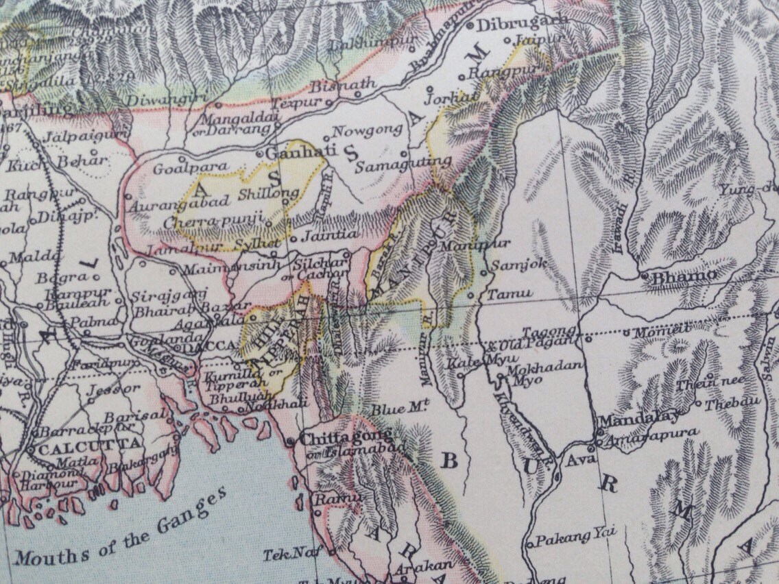 1875 INDIA large original antique map, Colonial History, cartography ...