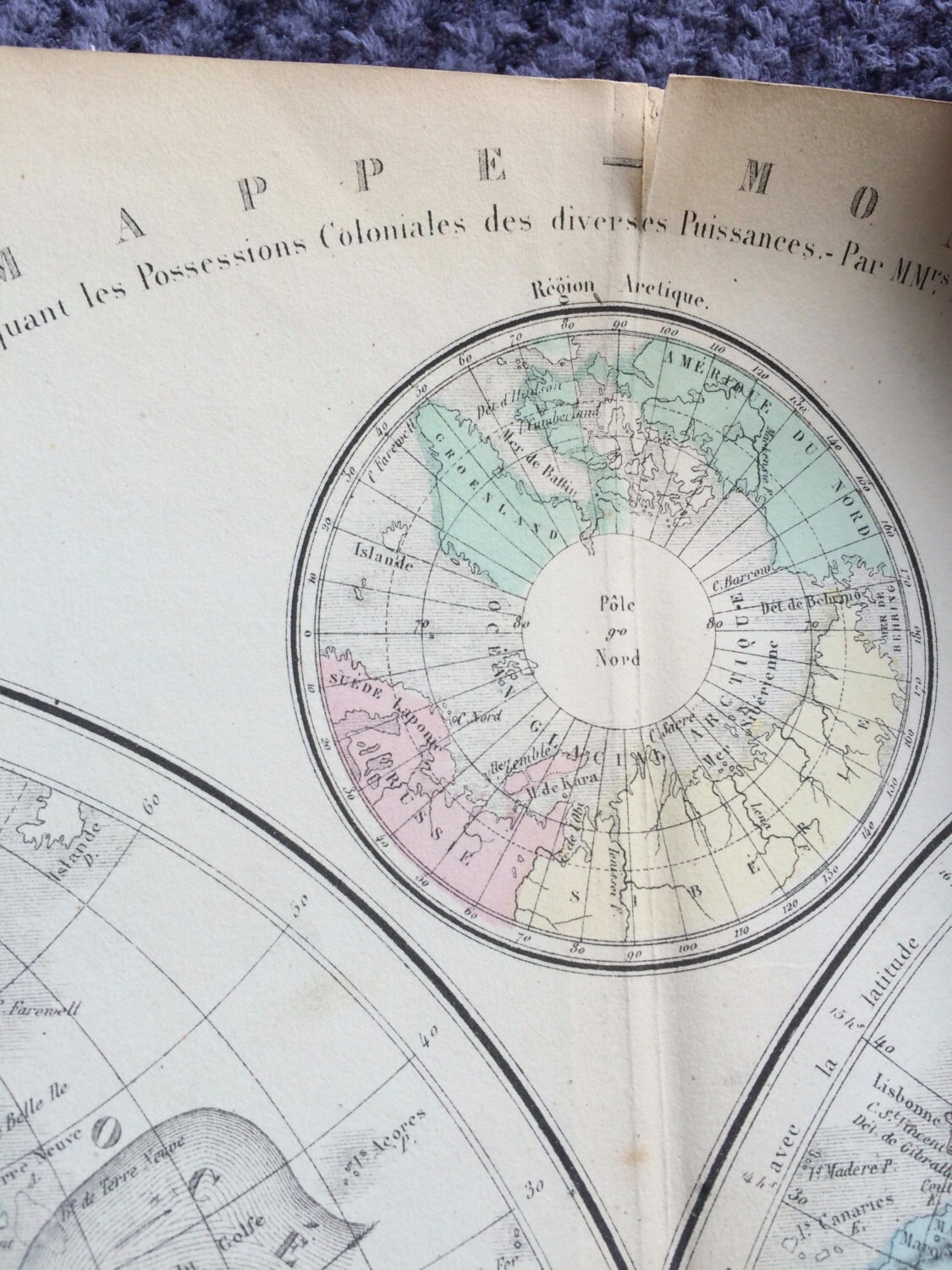 1866 MAPPE MONDE - antique world map - world in hemispheres - large ...
