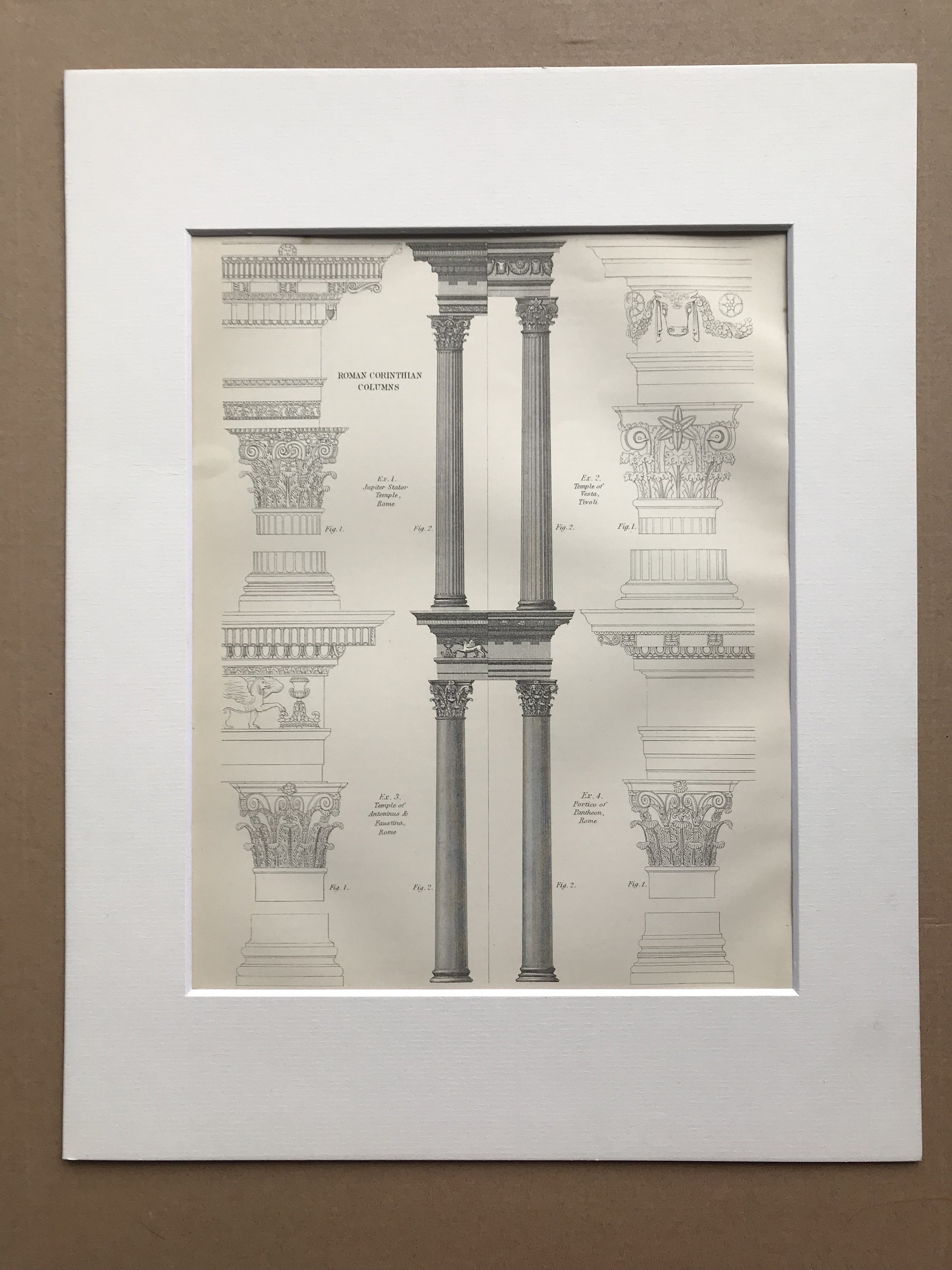 1875 Roman Corinthian Column Architecture Original Antique Matted ...