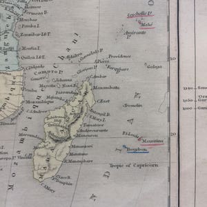 1870 AFRICA Original Antique Map Showing Height of Mountains and Length ...