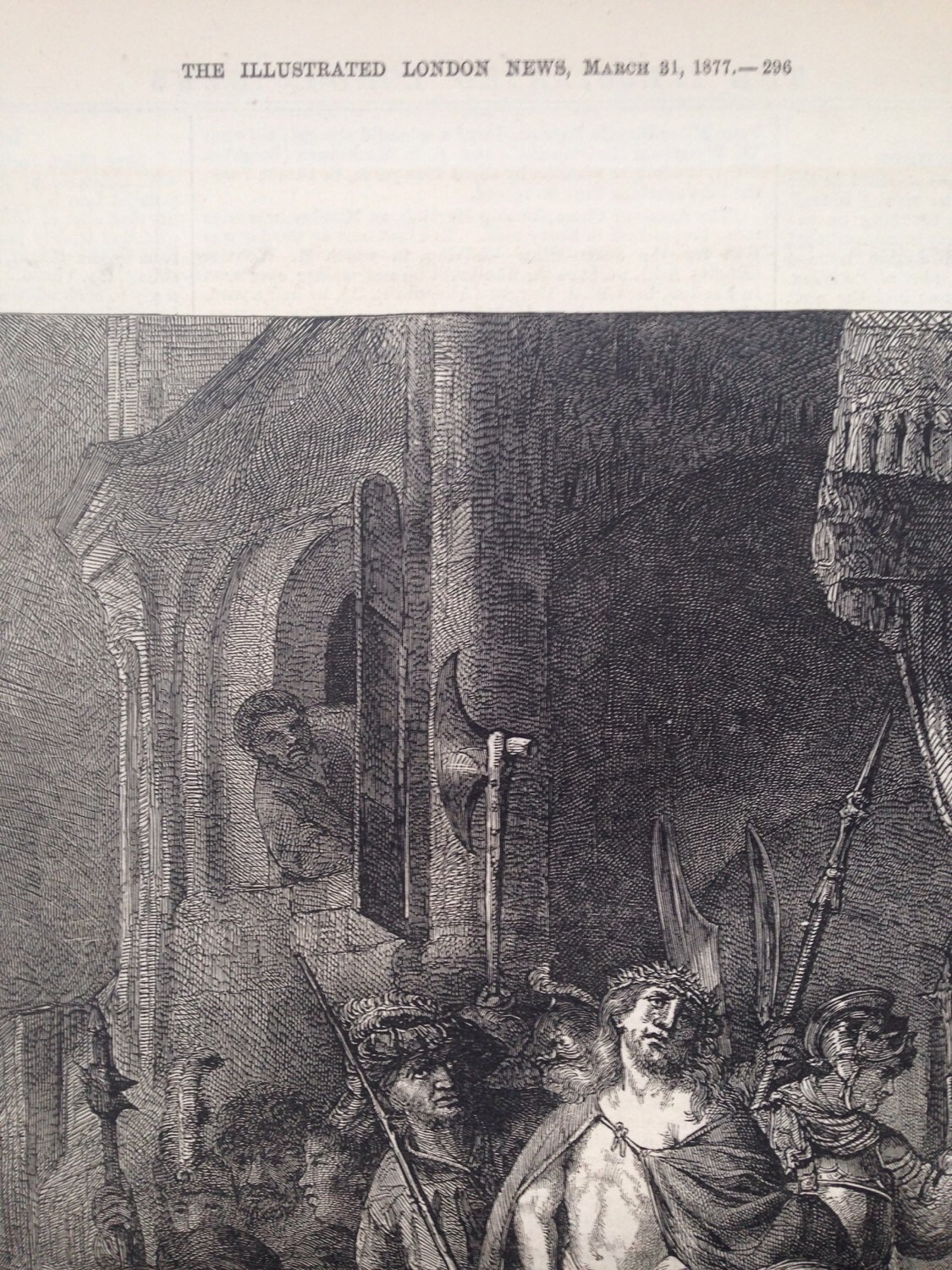 1877 Christ before Pilate from etching by Rembrandt antique print from ...