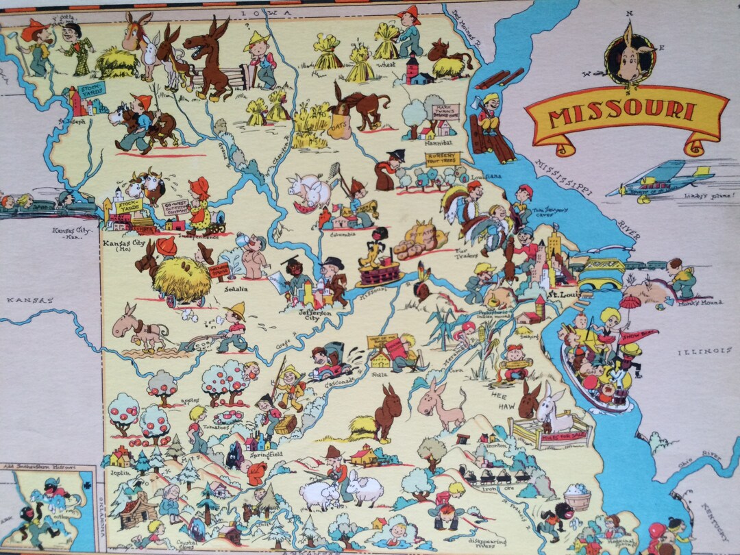 1935 Missouri Original Vintage Cartoon Map - Ruth Taylor - Available ...