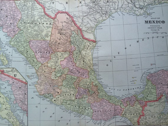 1901 MEXICO Large Original Antique Map 22.5 X 14.5 Inches - Etsy