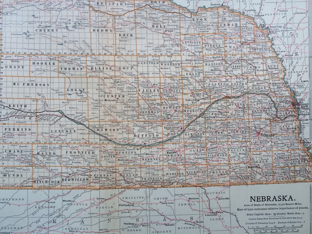 1903 Nebraska Original Large Antique Map With Inset Map of Omaha - US ...
