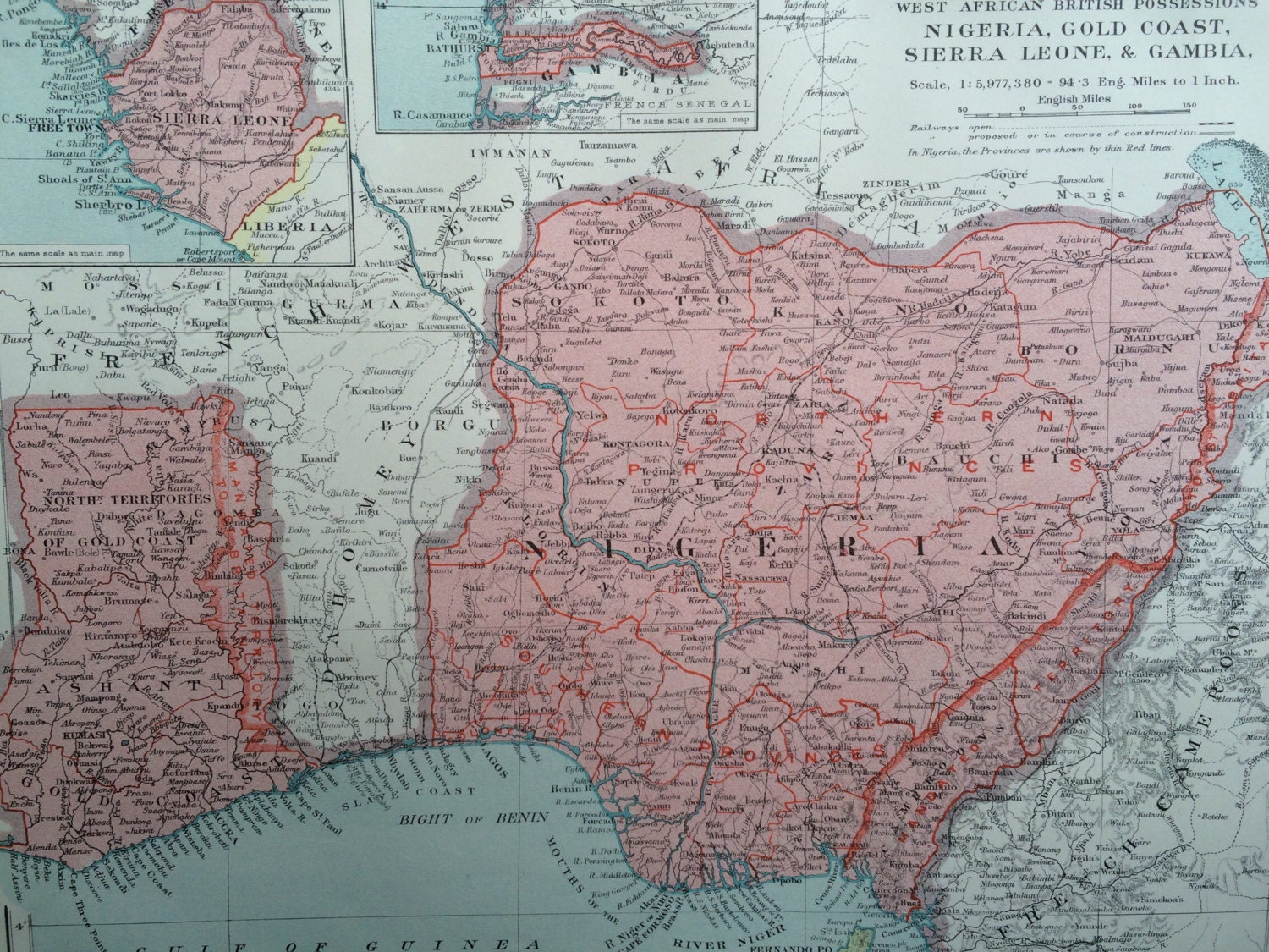 1920 NIGERIA & GHANA Original Vintage Map, 12 x 14.5 inches, historical ...