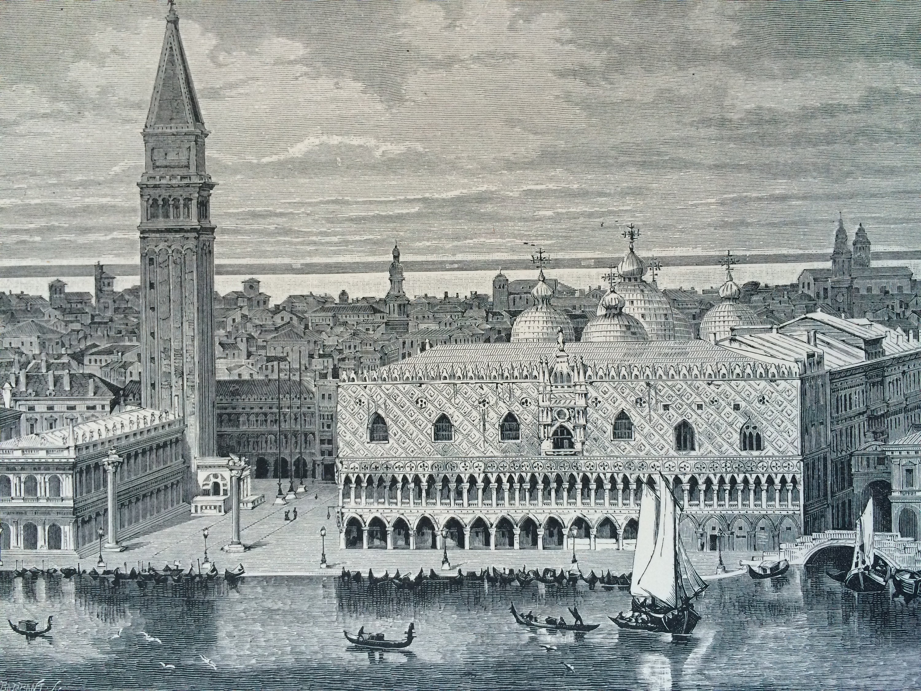 1895 Venice Original Antique Engraving - Mounted and Matted - Italy ...