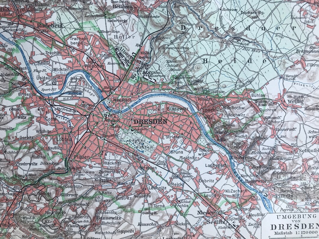 1924 Dresden Original Antique Map Mounted and Matted Allemagne Plan de ...