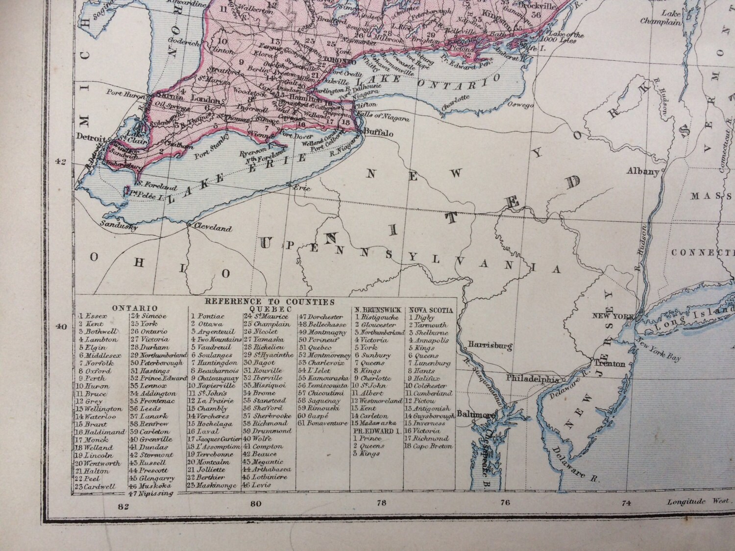 1873 DOMINION of CANADA (Eastern Provinces) original antique map with ...
