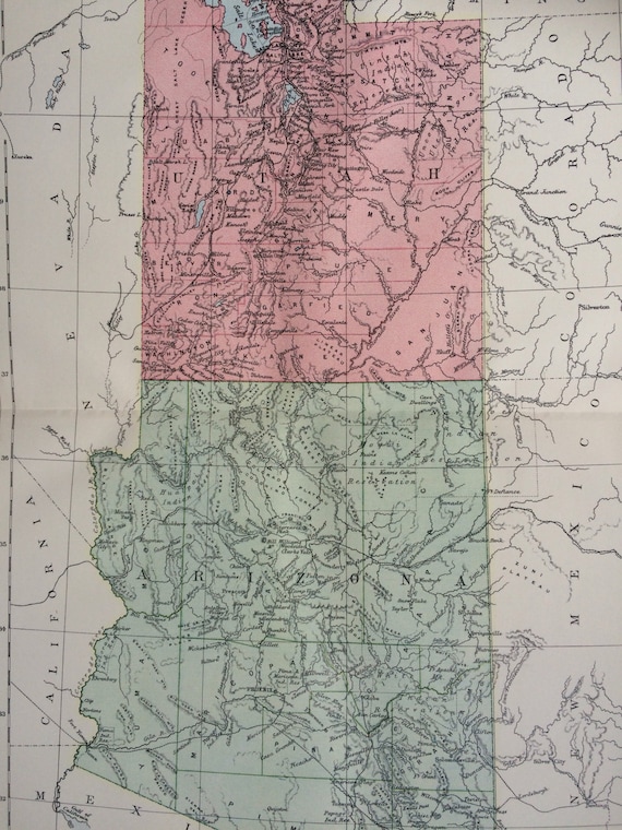 Utah Arizona Map 1863 Johnson's California Territories Of New Mexico