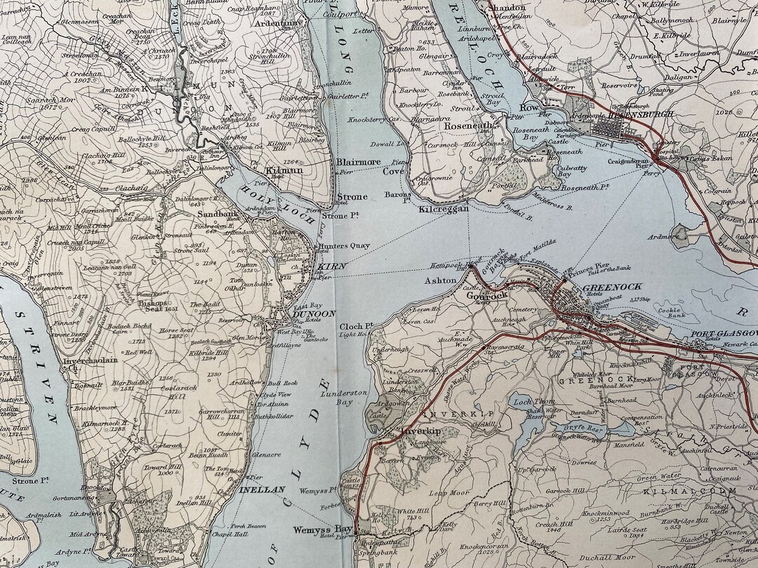 1882 Estuary of the Clyde Large Original Antique Map - Scottish ...