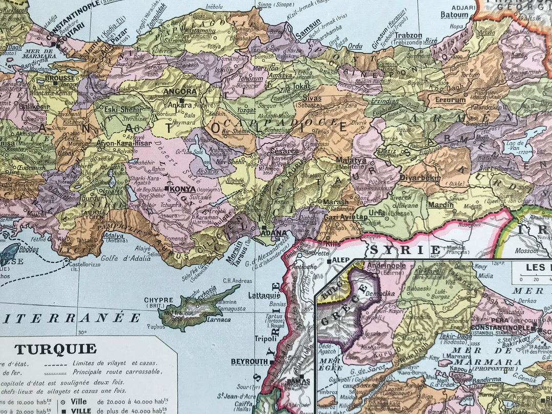 1933 Turkey Original Antique Map Mounted and Matted Available Framed - Etsy