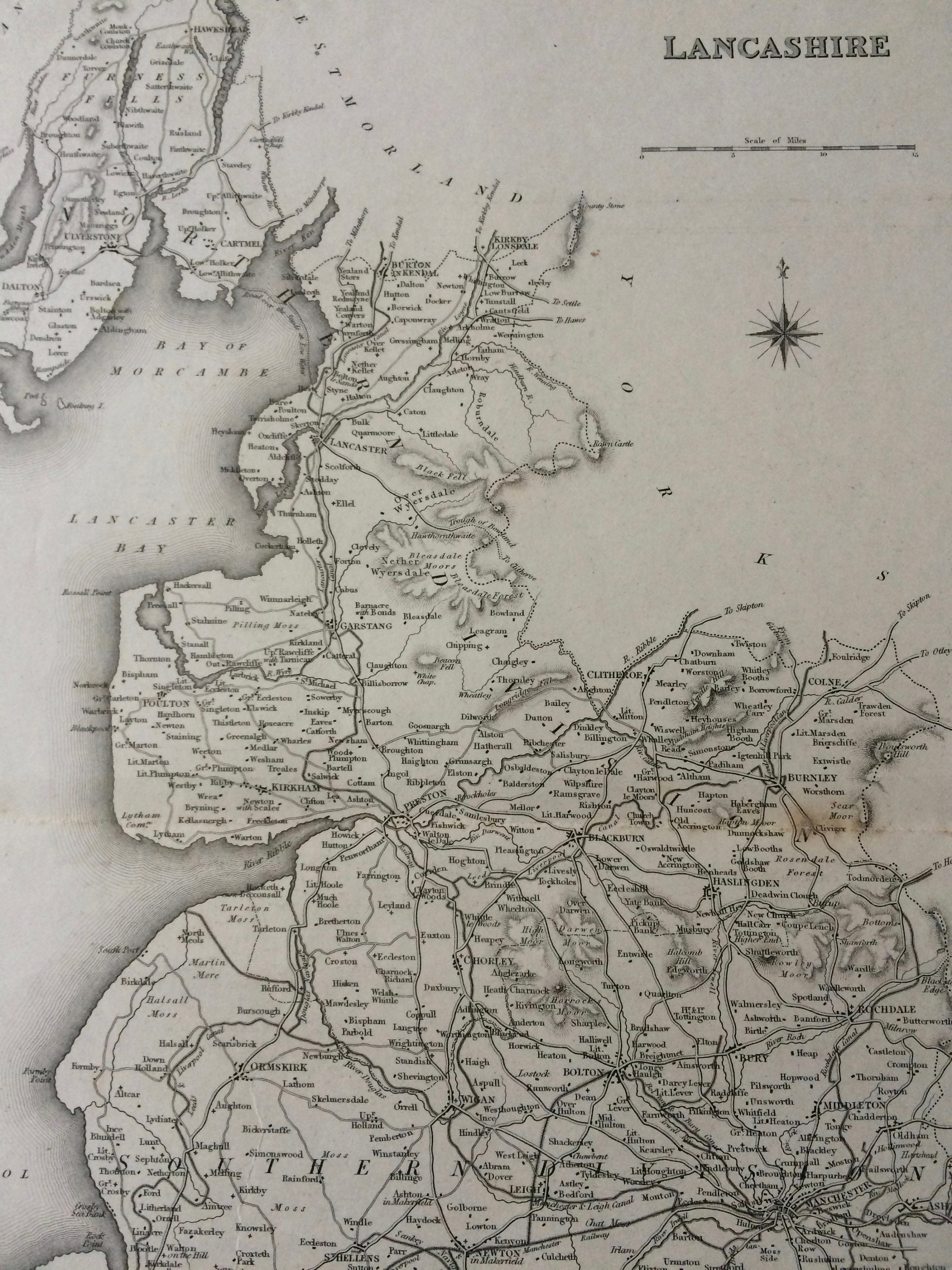 1845 Lancashire Original Antique Engraved Map - UK County Map ...