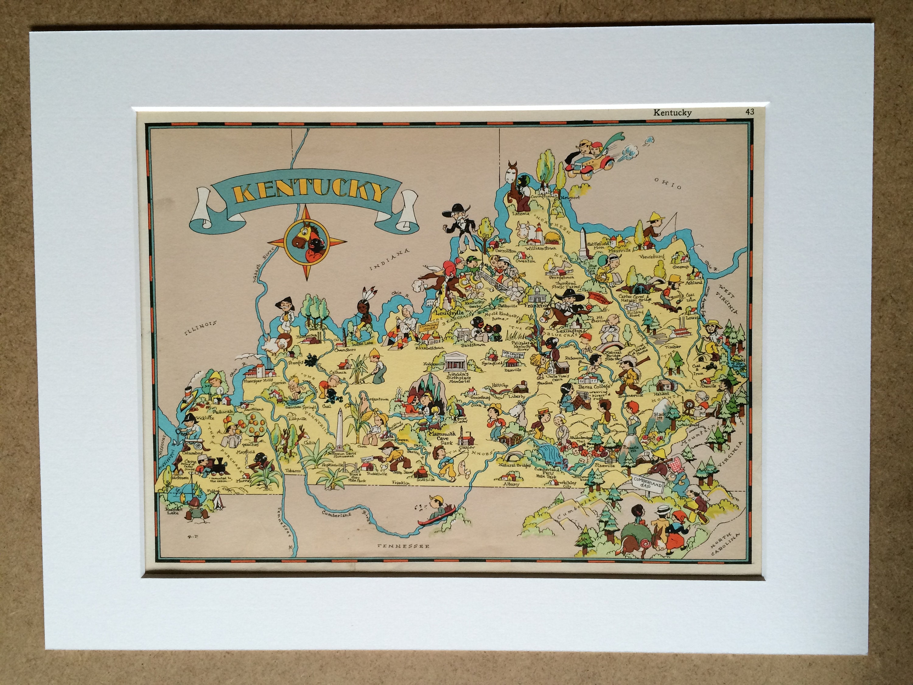 1935 Kentucky Original Vintage Cartoon Map - Ruth Taylor - Available ...