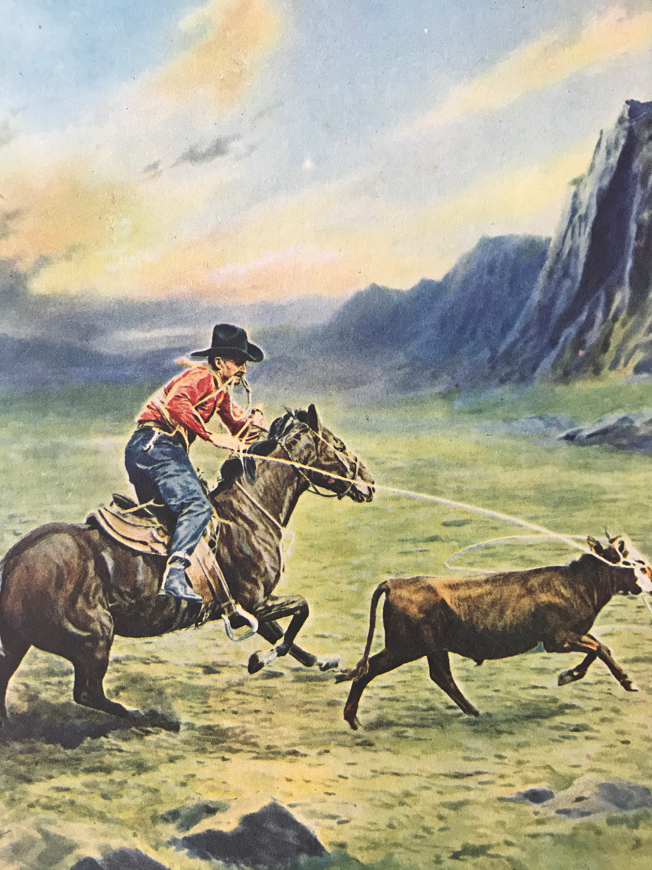 1920s Original Vintage Cowboy Illustration - Mounted and Matted ...