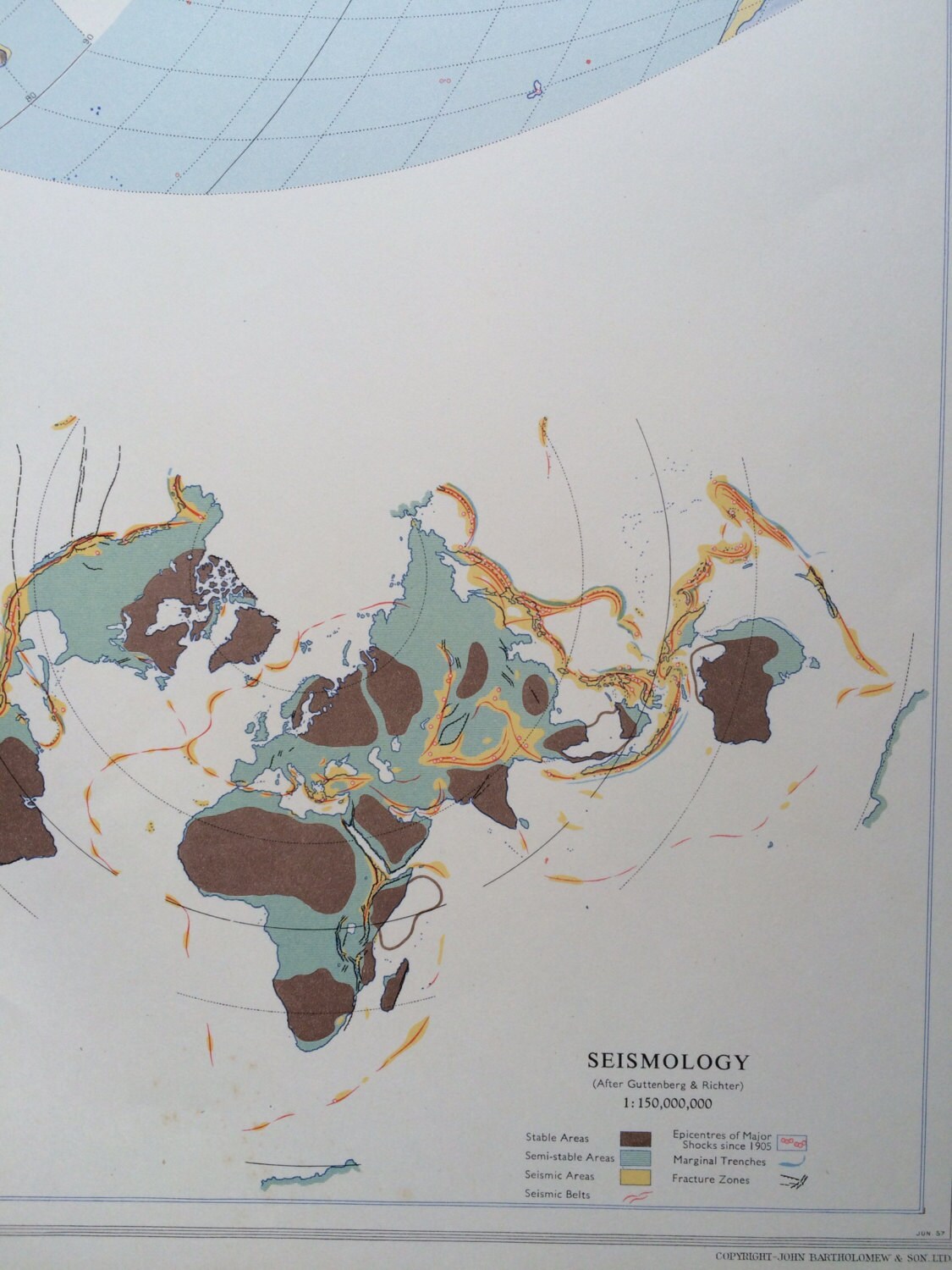 1958 WORLD PHYSIOGRAPHY Extra Large Original Vintage World Map ...