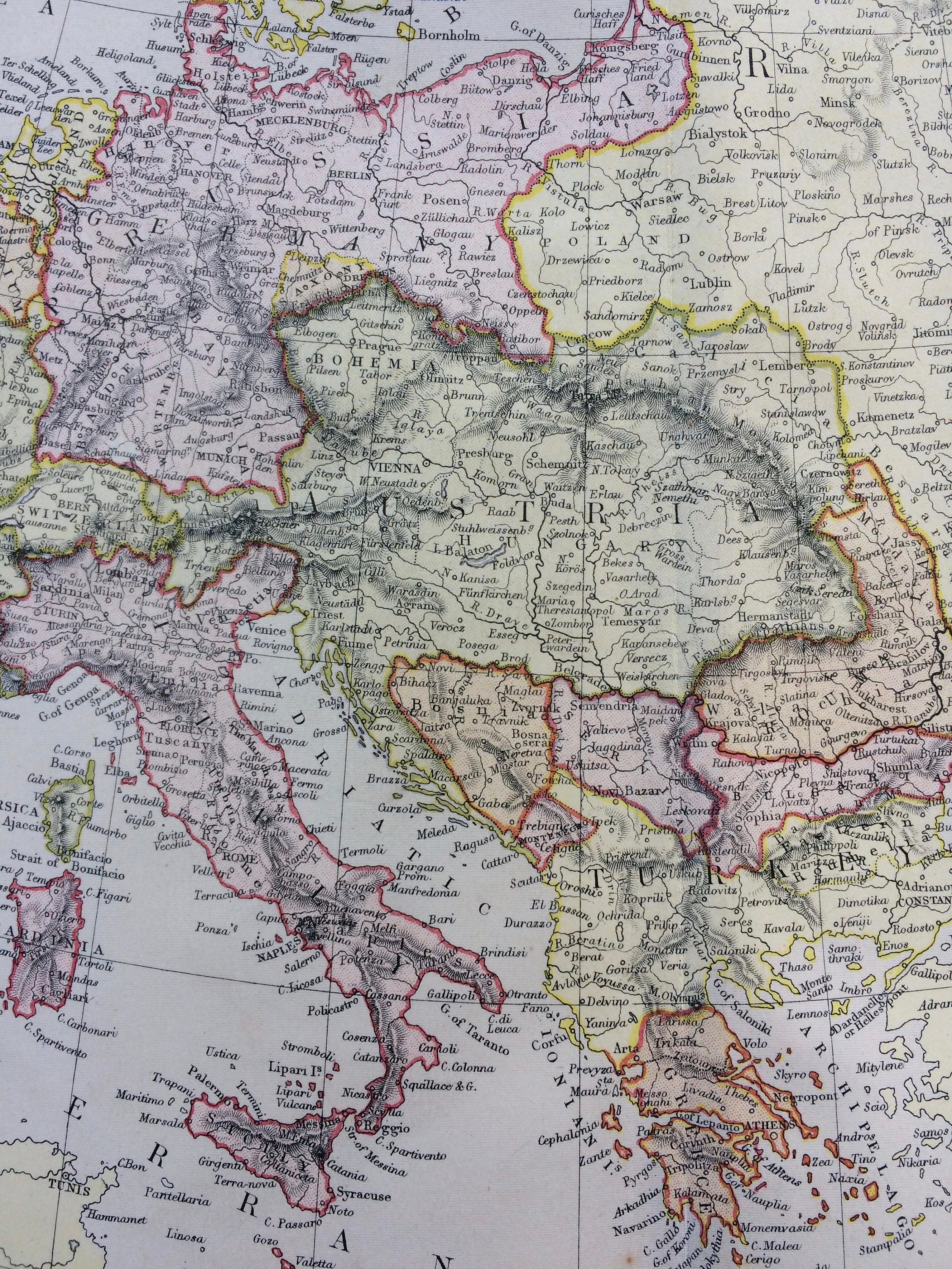 1882 EUROPE Large Original Antique Map, 15 x 22 inches, Home Decor ...