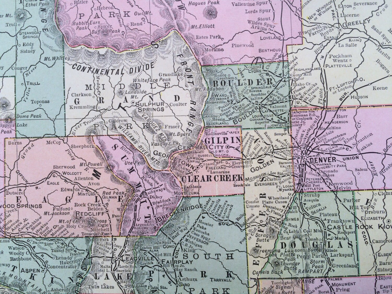 1901 COLORADO Large Original Antique Map, 22.5 x 14.5 inches, Home ...
