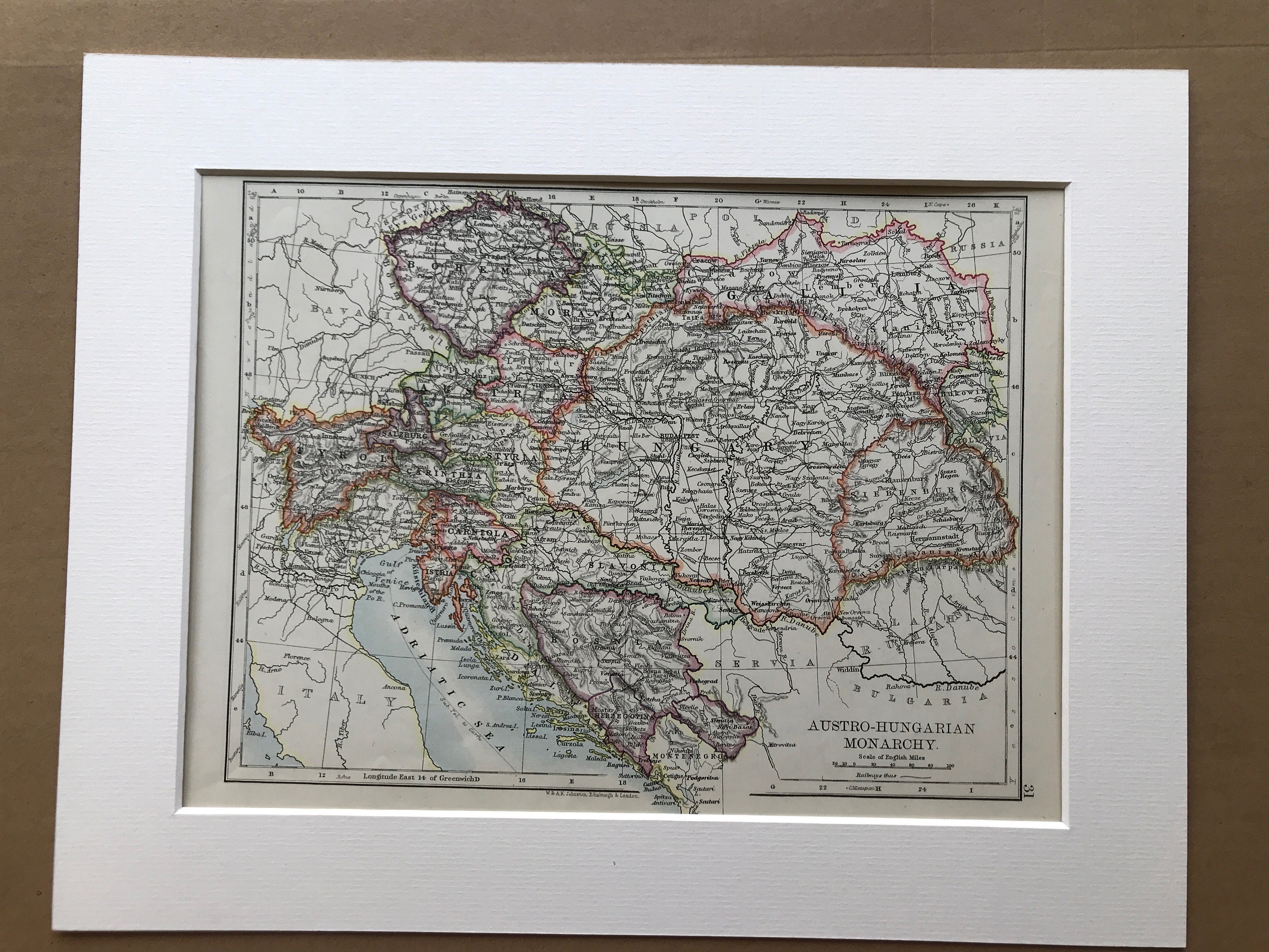 1901 Austro-Hungarian Monarchy Original Antique Map - Austro-Hungarian ...