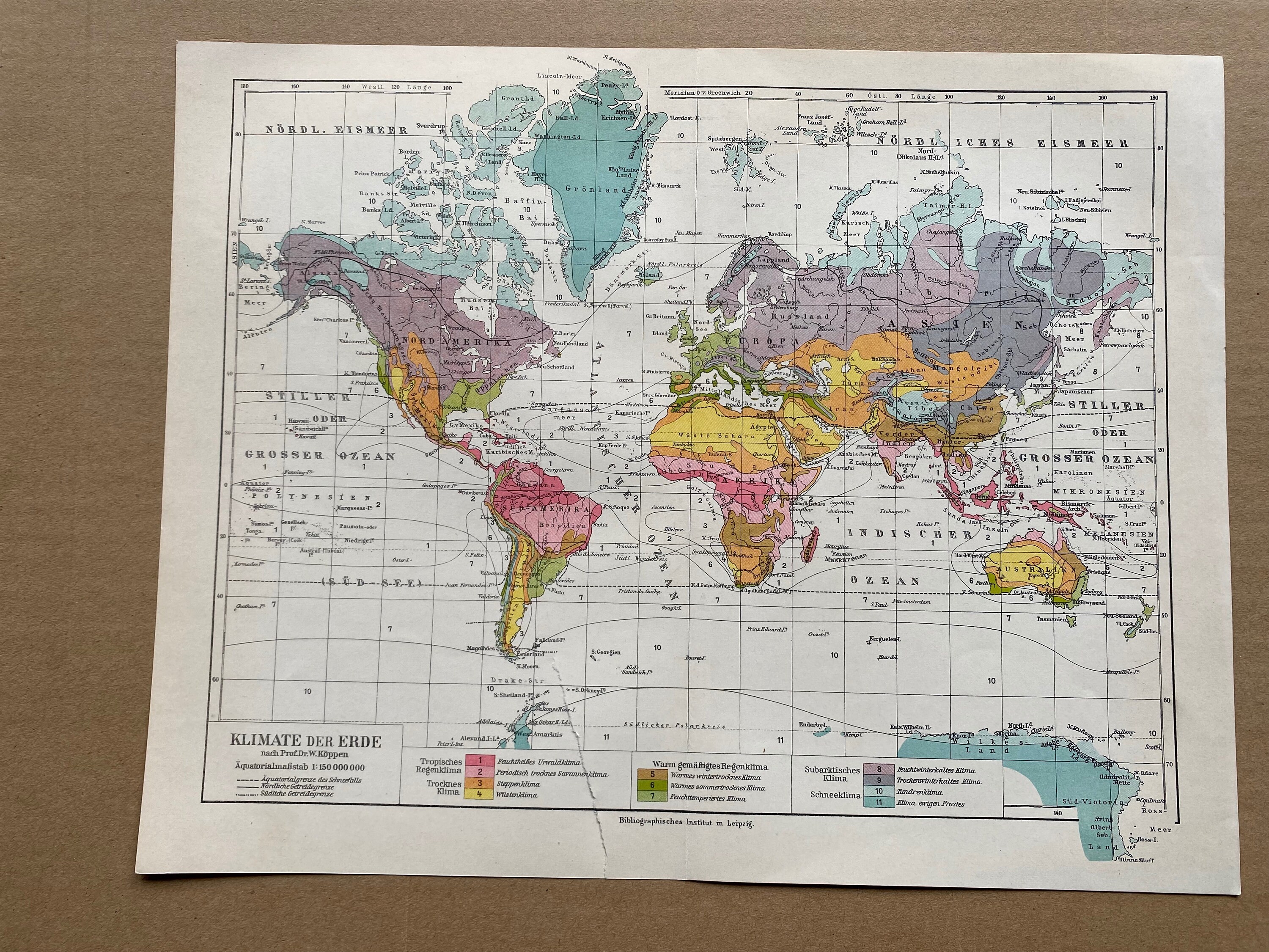 1924 Climate World Map Original Antique Map - Meteorology - Available ...