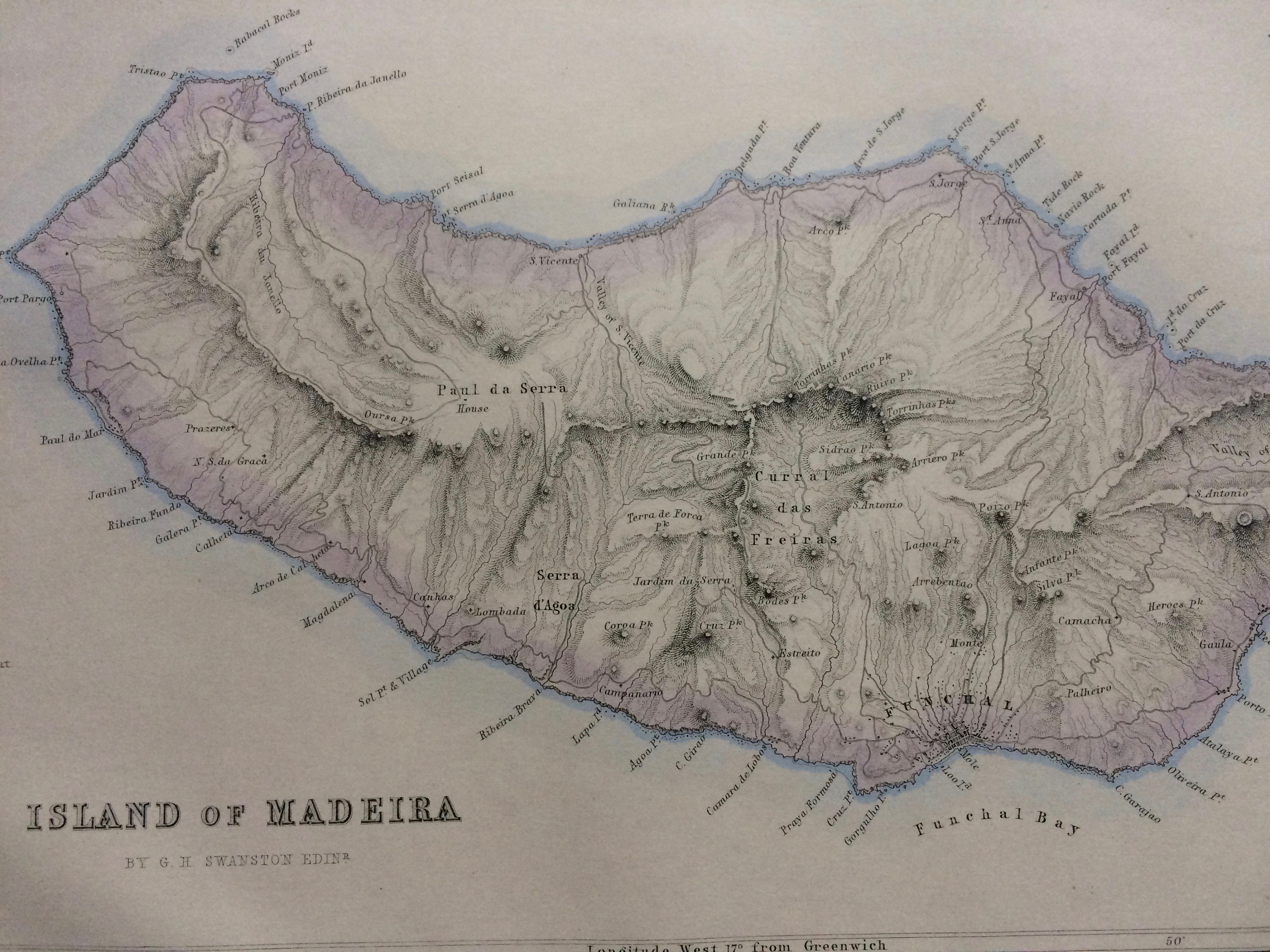 1871 Island of Madeira Original Antique Map - Fuchal - Portugal ...
