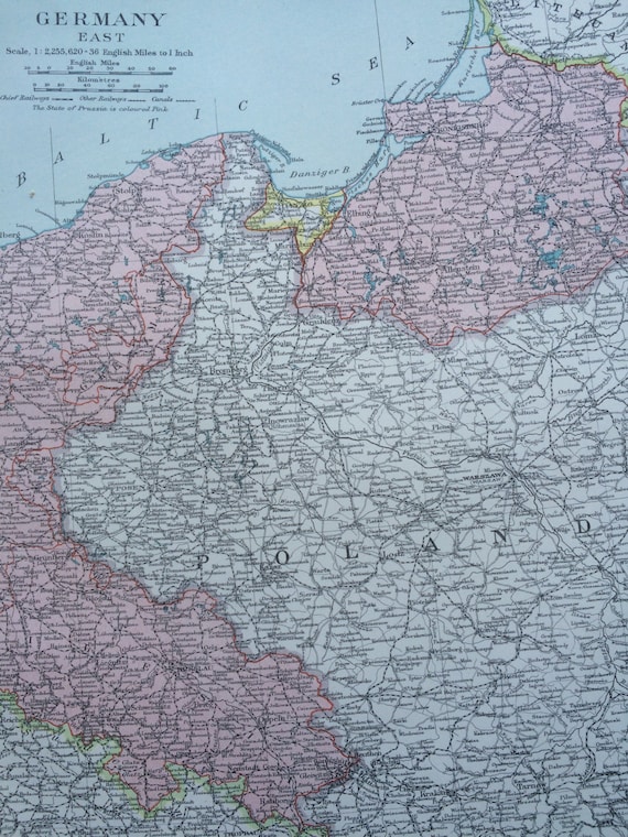 1920 GERMANY east Original Vintage Map 12 X 14.5 Inches | Etsy