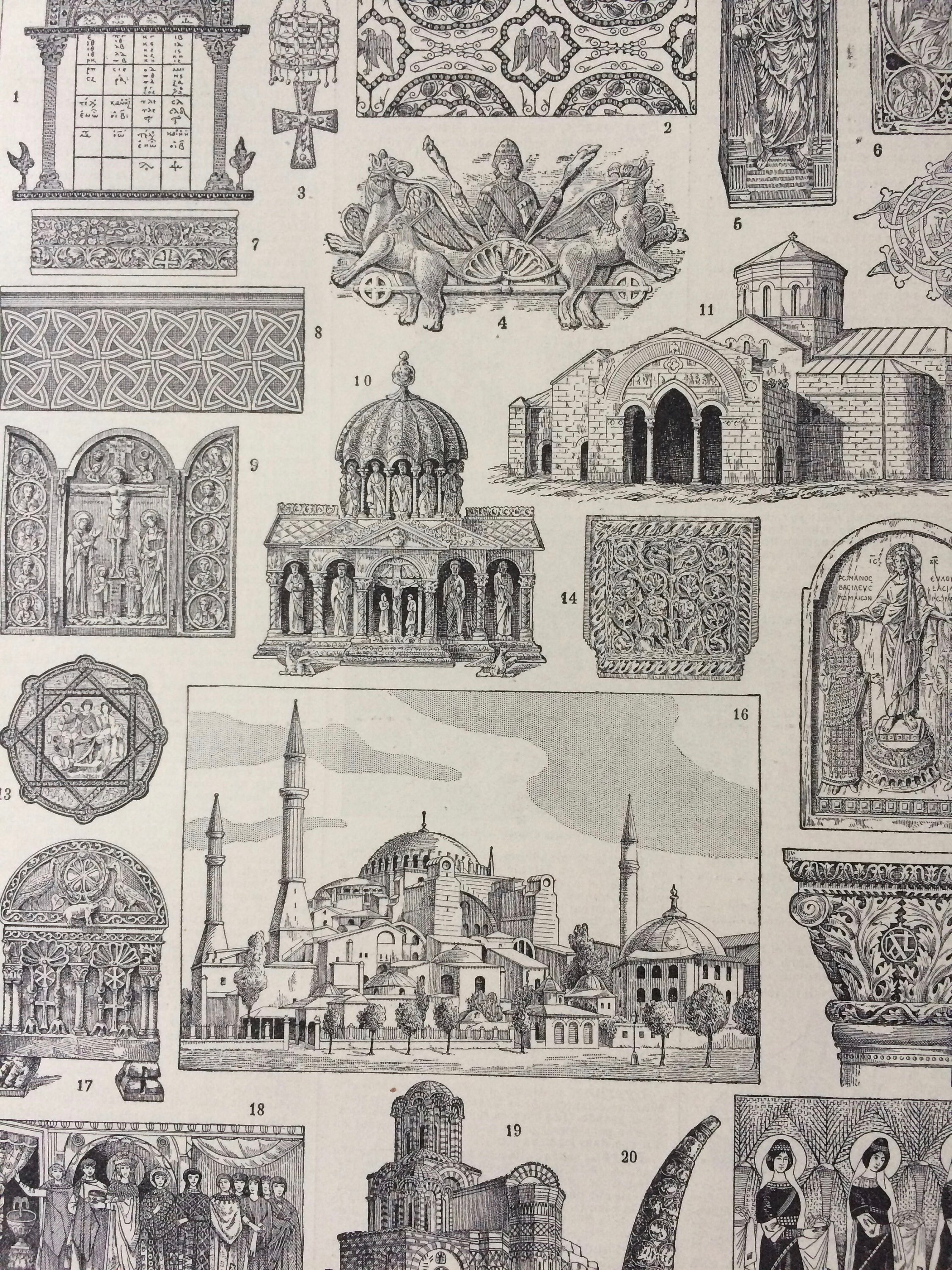 1923 Byzantine Architecture Original Antique Print - Mounted and Matted ...