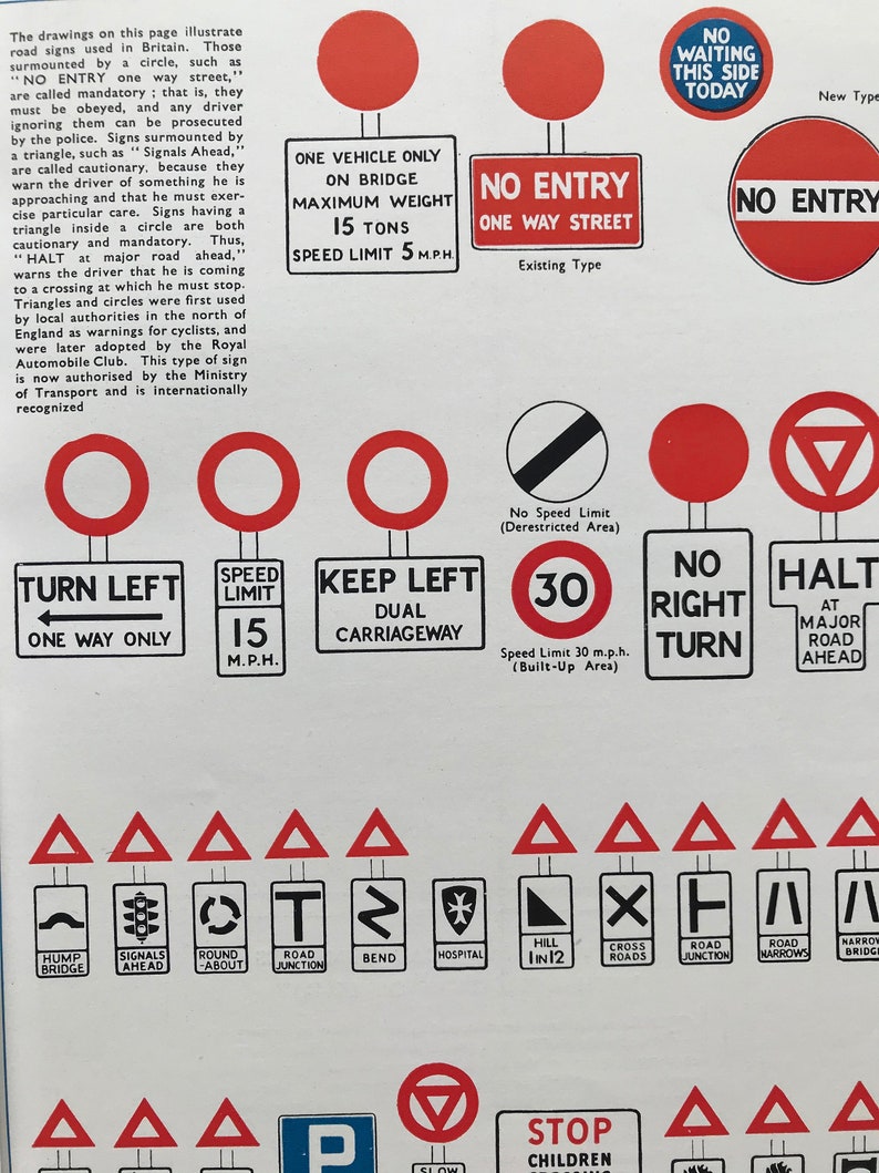 1940s Road Signs Original Vintage Print Mounted and Matted - Etsy