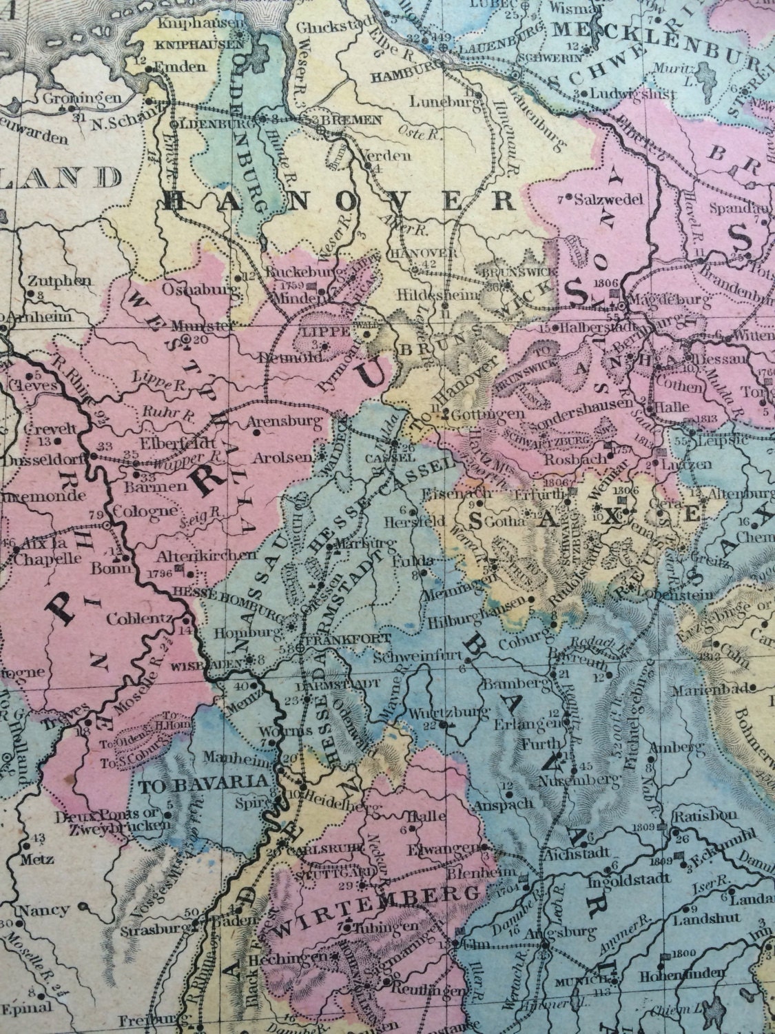 1855 Germany Switzerland and Northern Italy Original Antique - Etsy UK