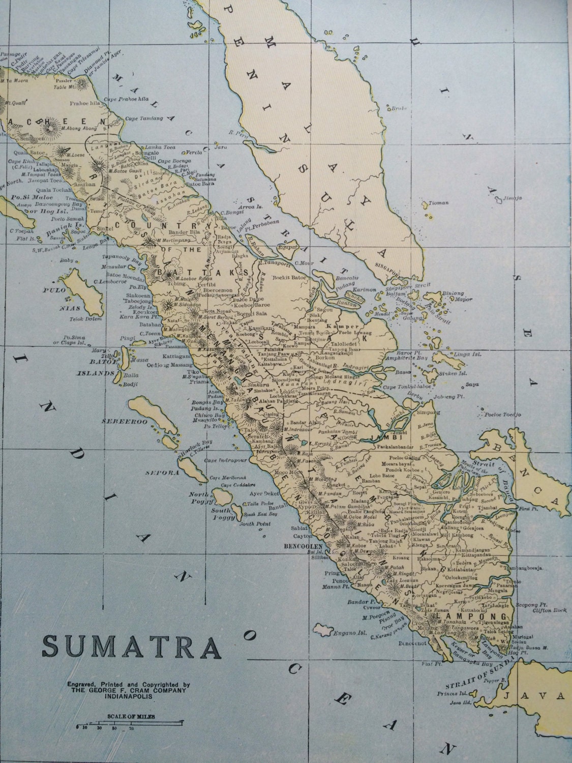 1936 SUMATRA Original Antique Map, 11.5 x 14.5 inches, Home Decor ...