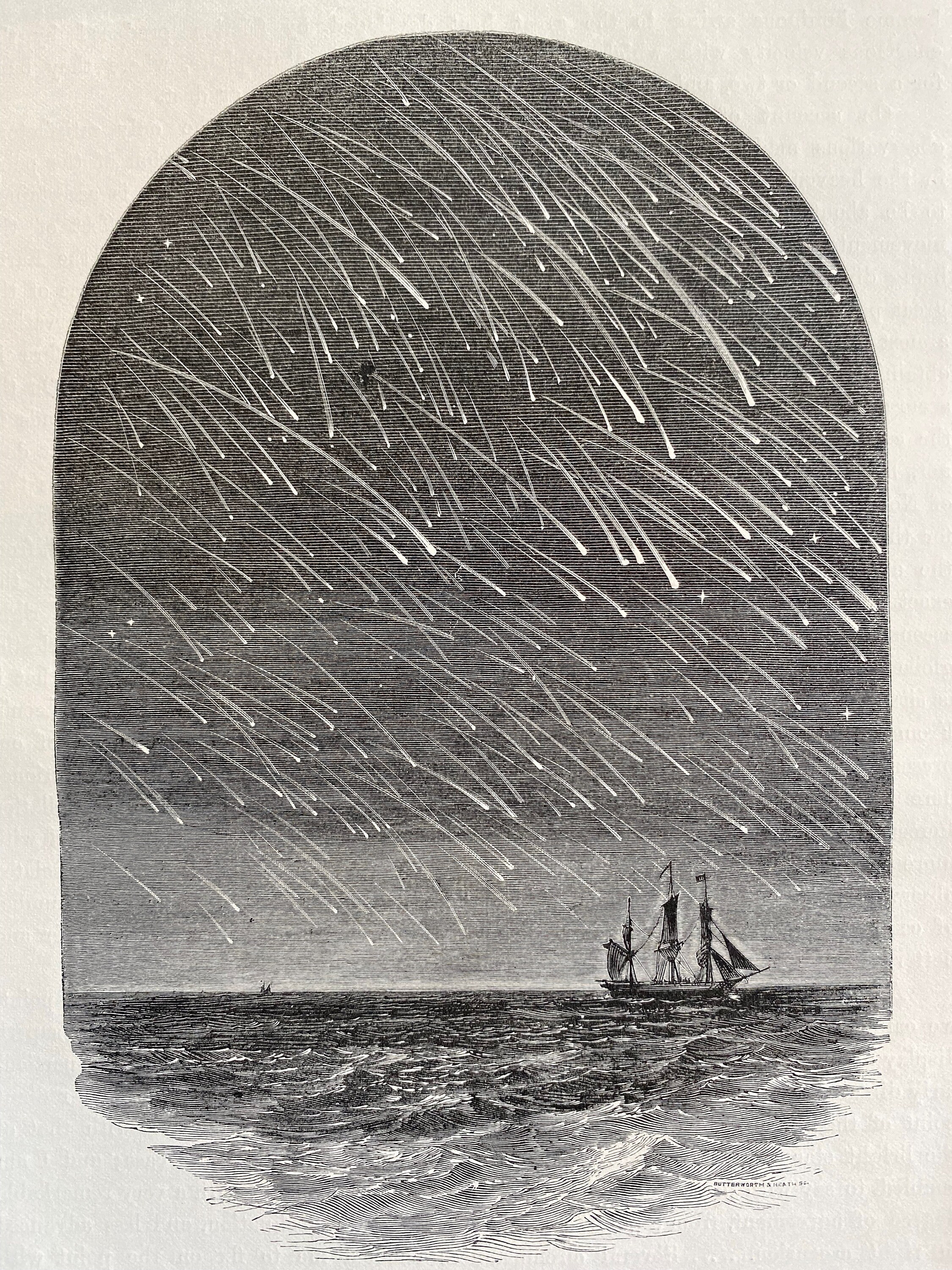1869 Meteoric Shower, as seen off Cape Florida Original Antique Print ...