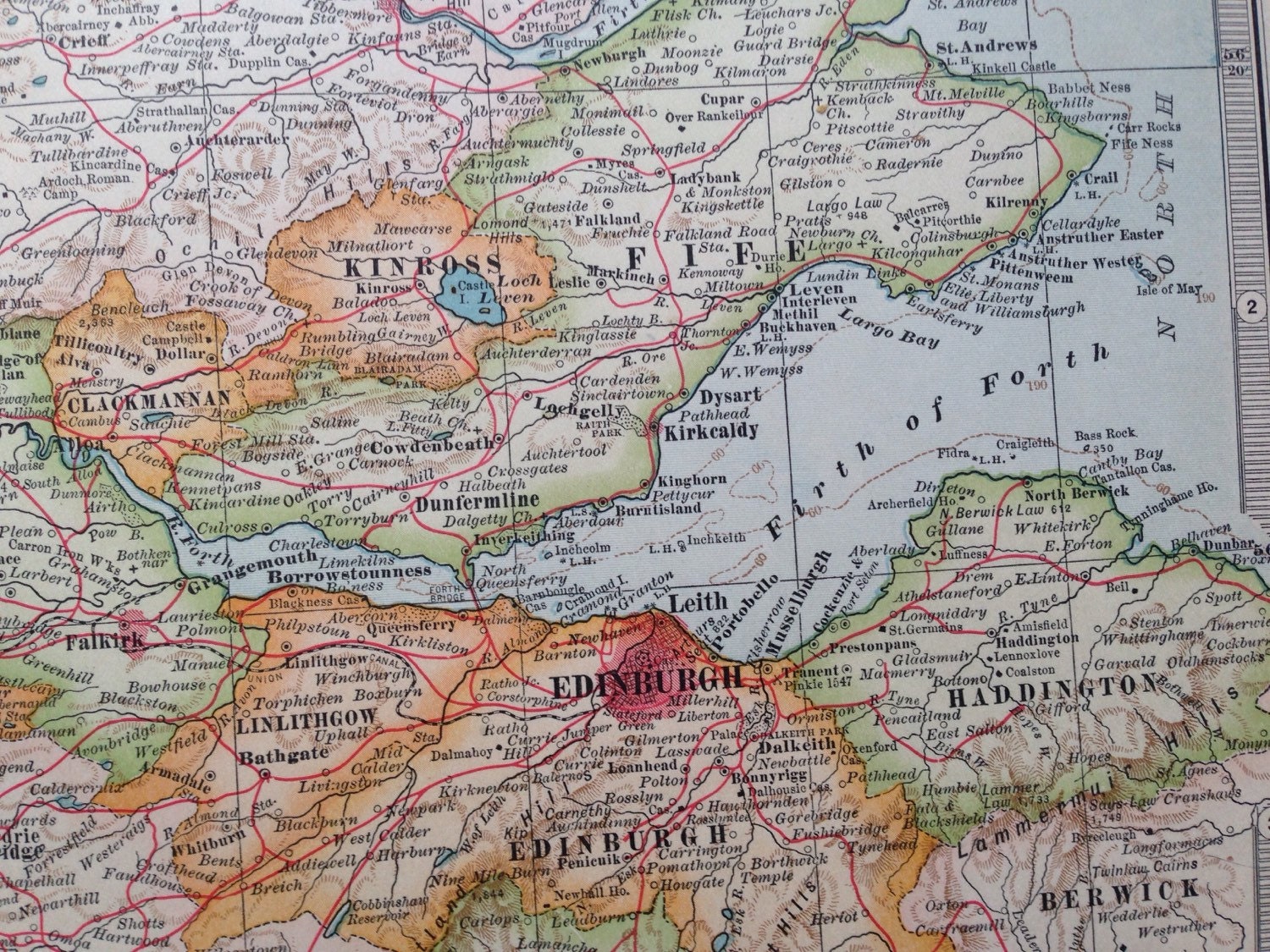 1903 SCOTLAND (central part) Original Large Antique Map - Wall Map ...