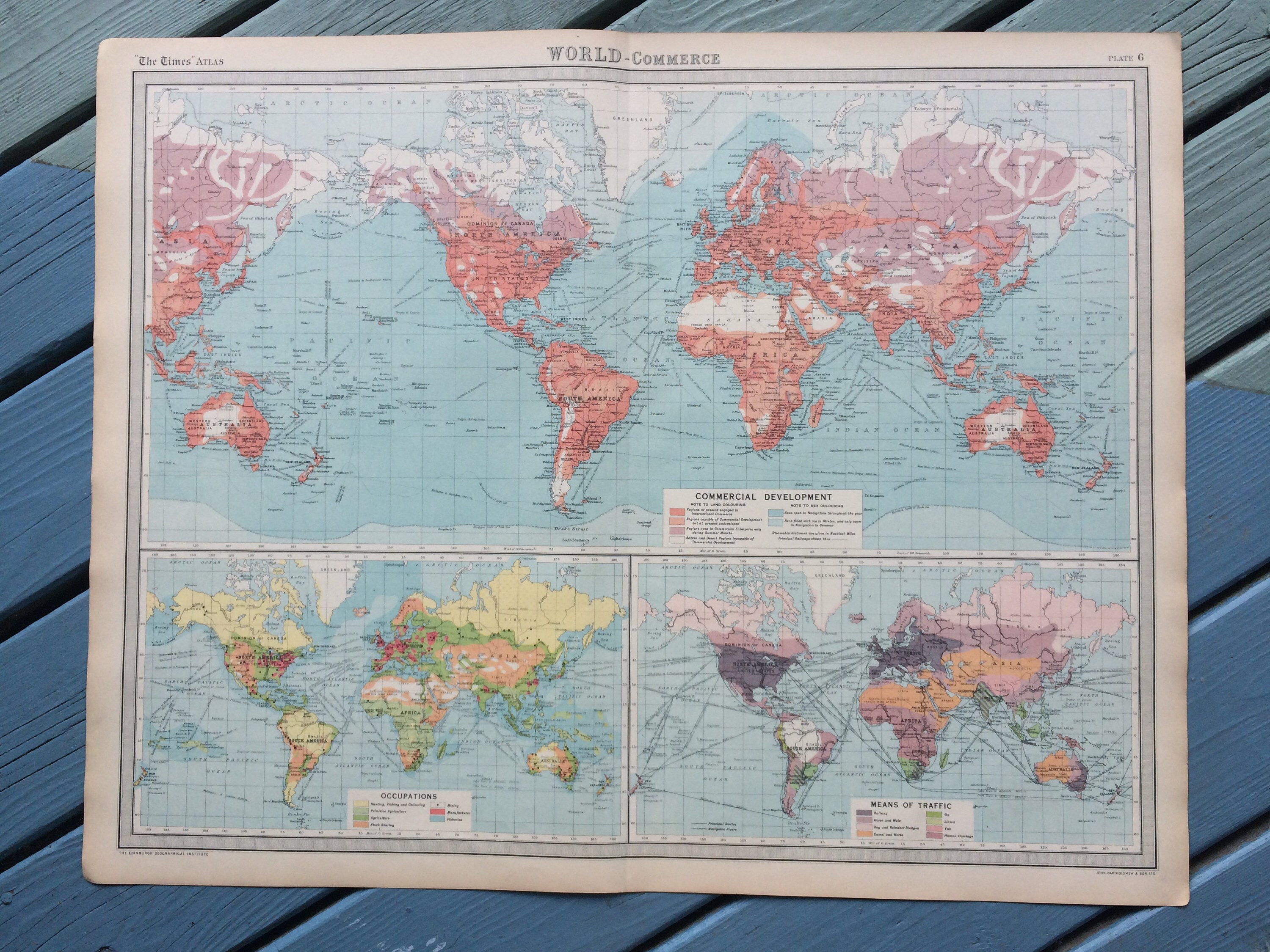 1922 Large Original Antique Times Atlas World Map on Mercator's ...