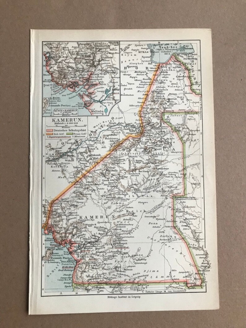 1896 Cameroon Small Original Antique Map Africa Colonial - Etsy