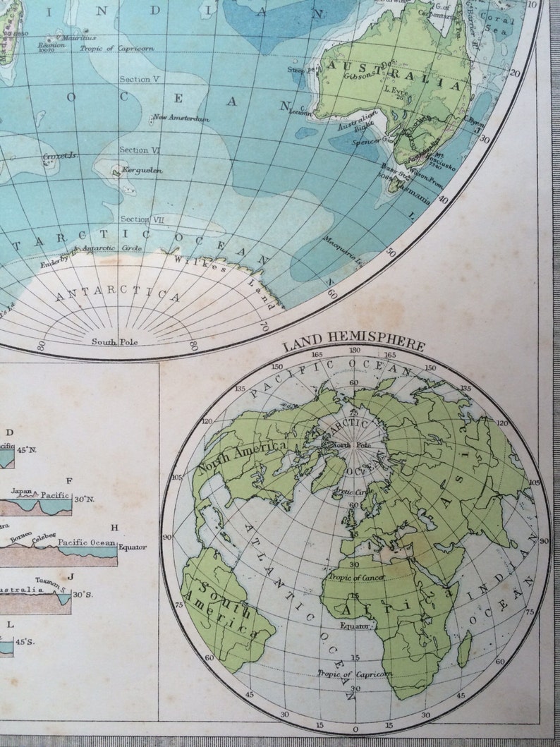 1903 the World in Hemispheres Large Original Antique Map - Etsy UK