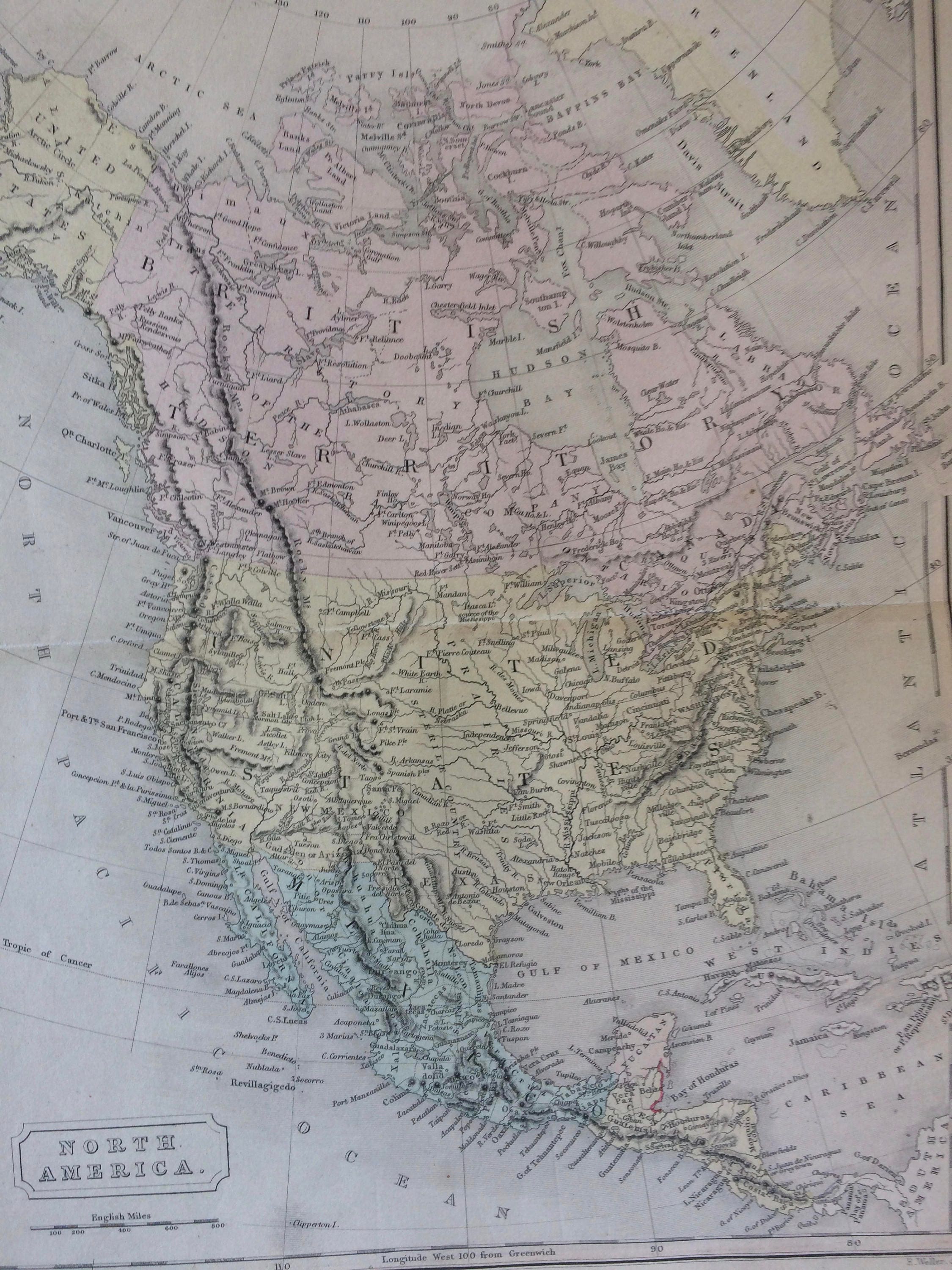 1870 North America Original Antique Map showing Height of Mountains and ...