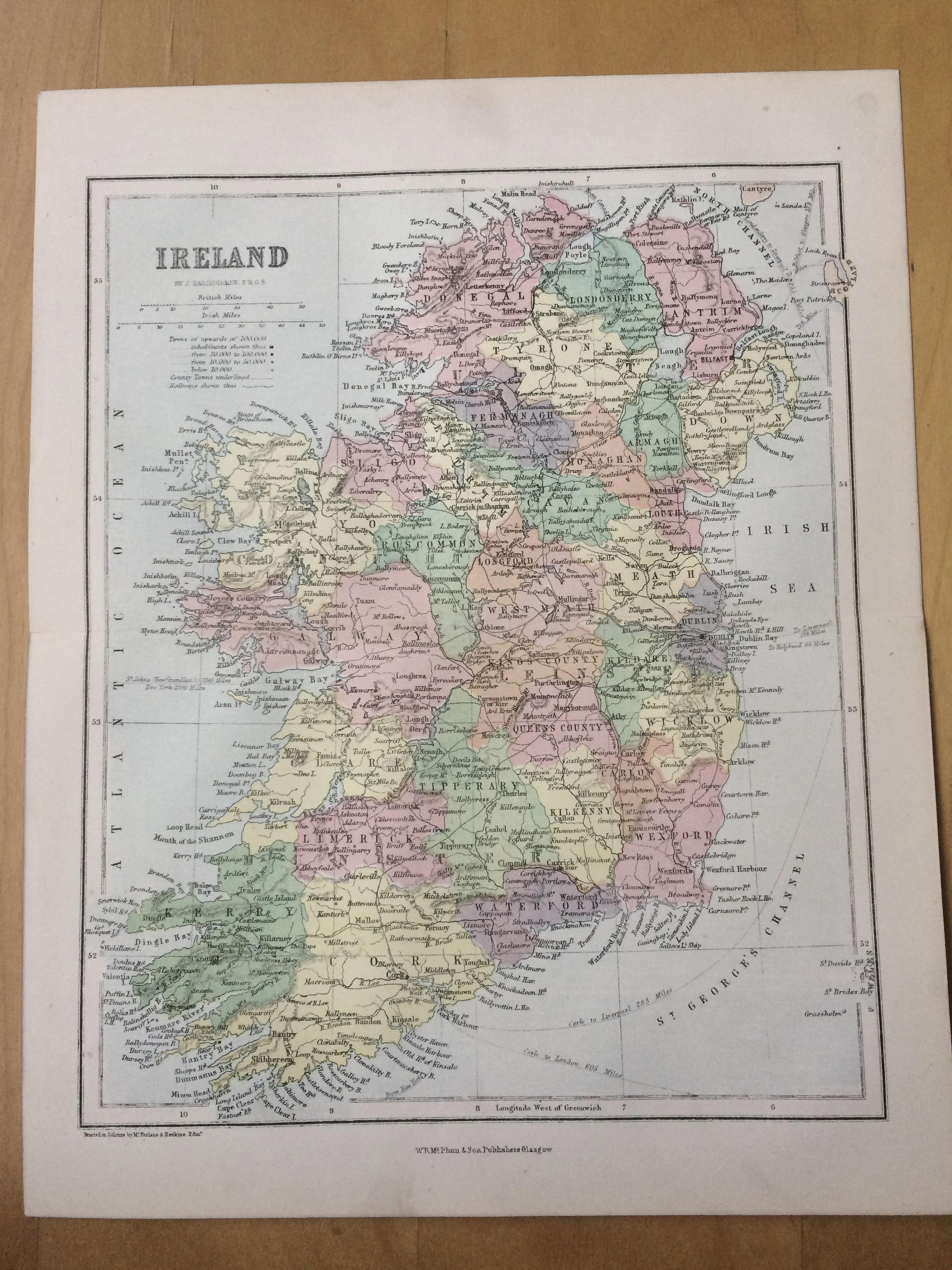 1872 Ireland Original Antique Map - Decorative Wall Art - Cartography ...