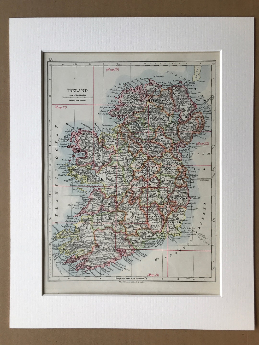 1901 Ireland Original Antique Map Mounted and Matted - Etsy