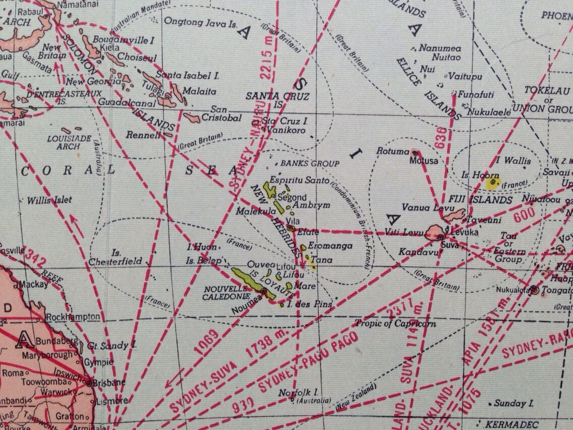 1940s THE PACIFIC OCEAN original vintage map - showing distances ...