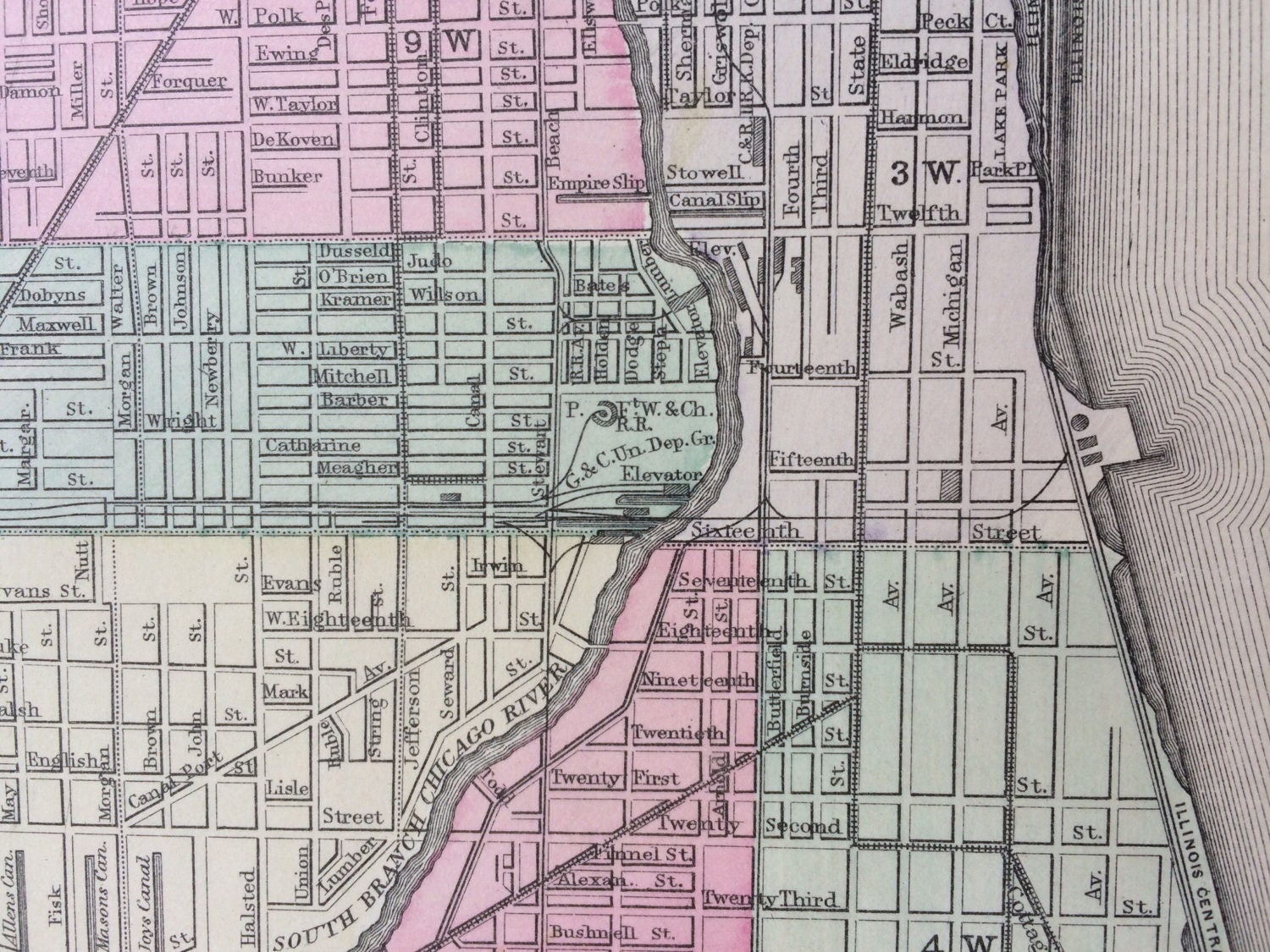 1888 CHICAGO original antique Mitchell Map - City Plan - City Map ...