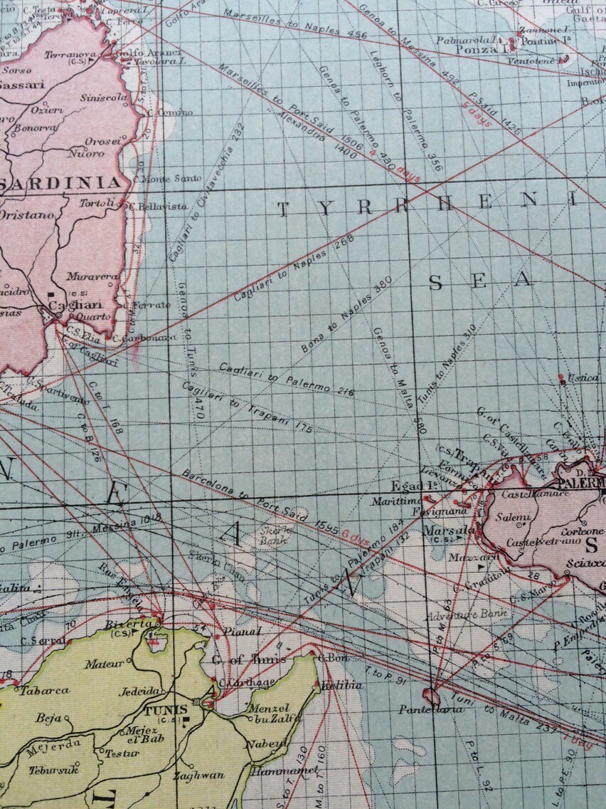 1920 The Western Mediterranean mercantile marine map - extra large ...