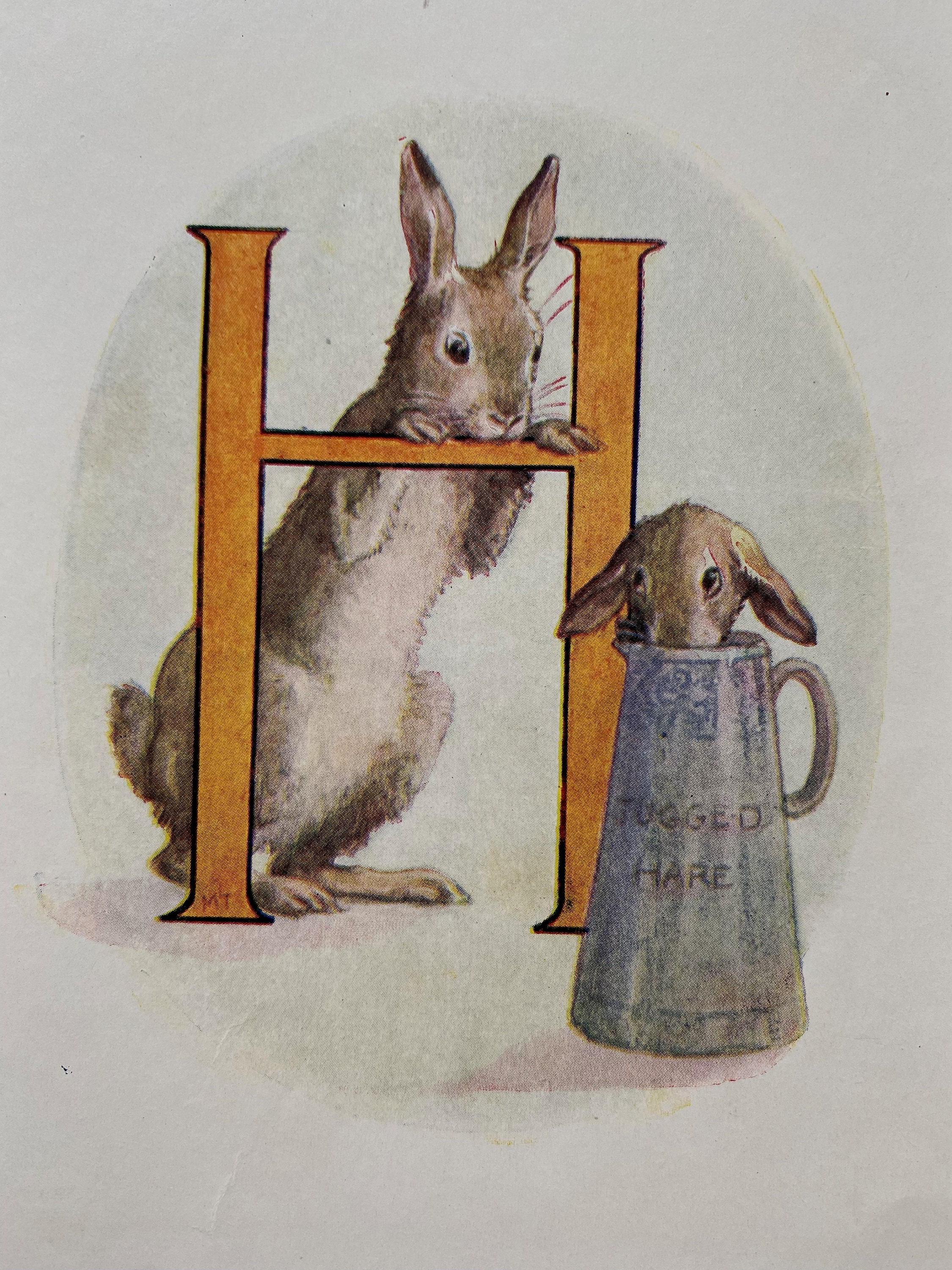 1920 Alphabet Letter H Hare Original Vintage Margaret Tarrant ...