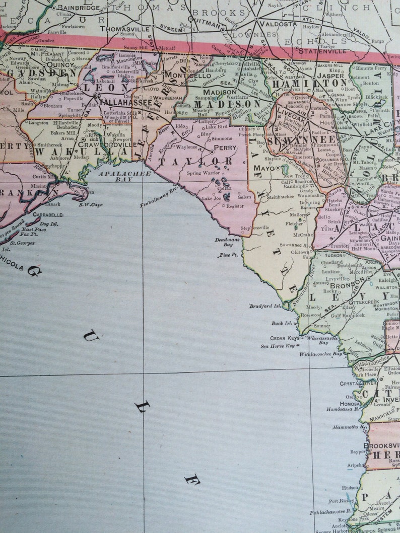 1901 FLORIDA Large Original Antique Map, 22.5 X 14.5 Inches, Home Decor ...