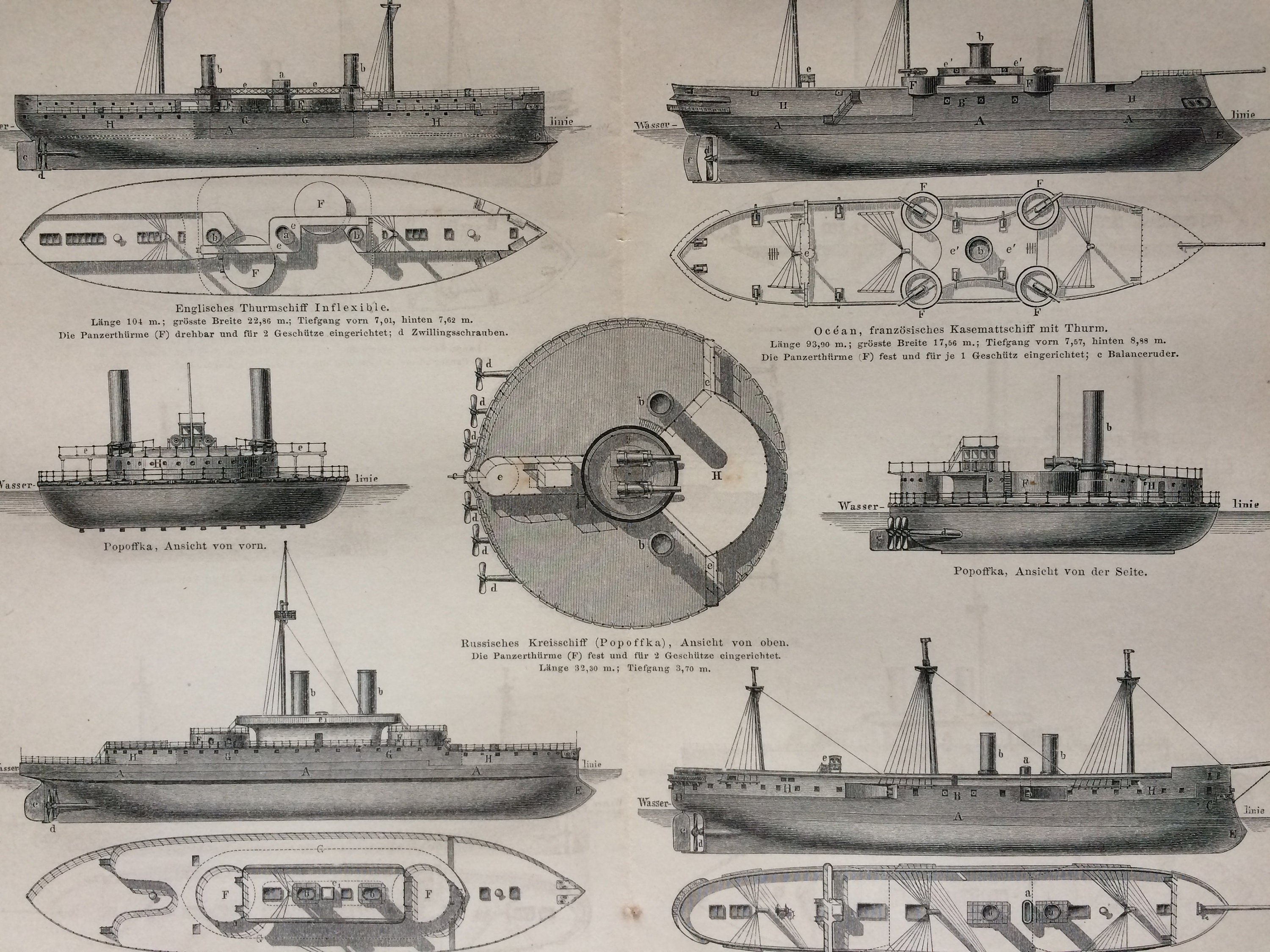 1877 Armoured Ships Large Original Antique print - Available Mounted ...